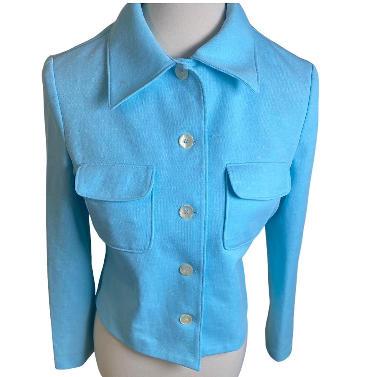 Vintage 70s Light Blue Half Jacket with Front... | Depop