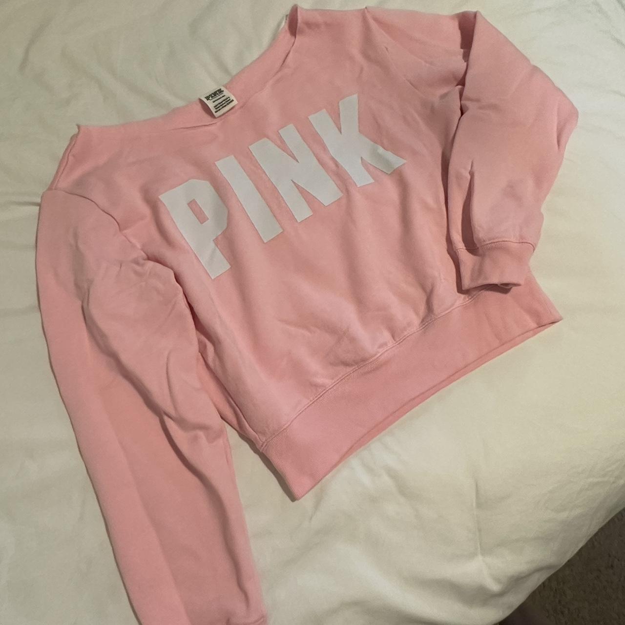 Pink Victorias Secret off the shoulder crewneck... - Depop
