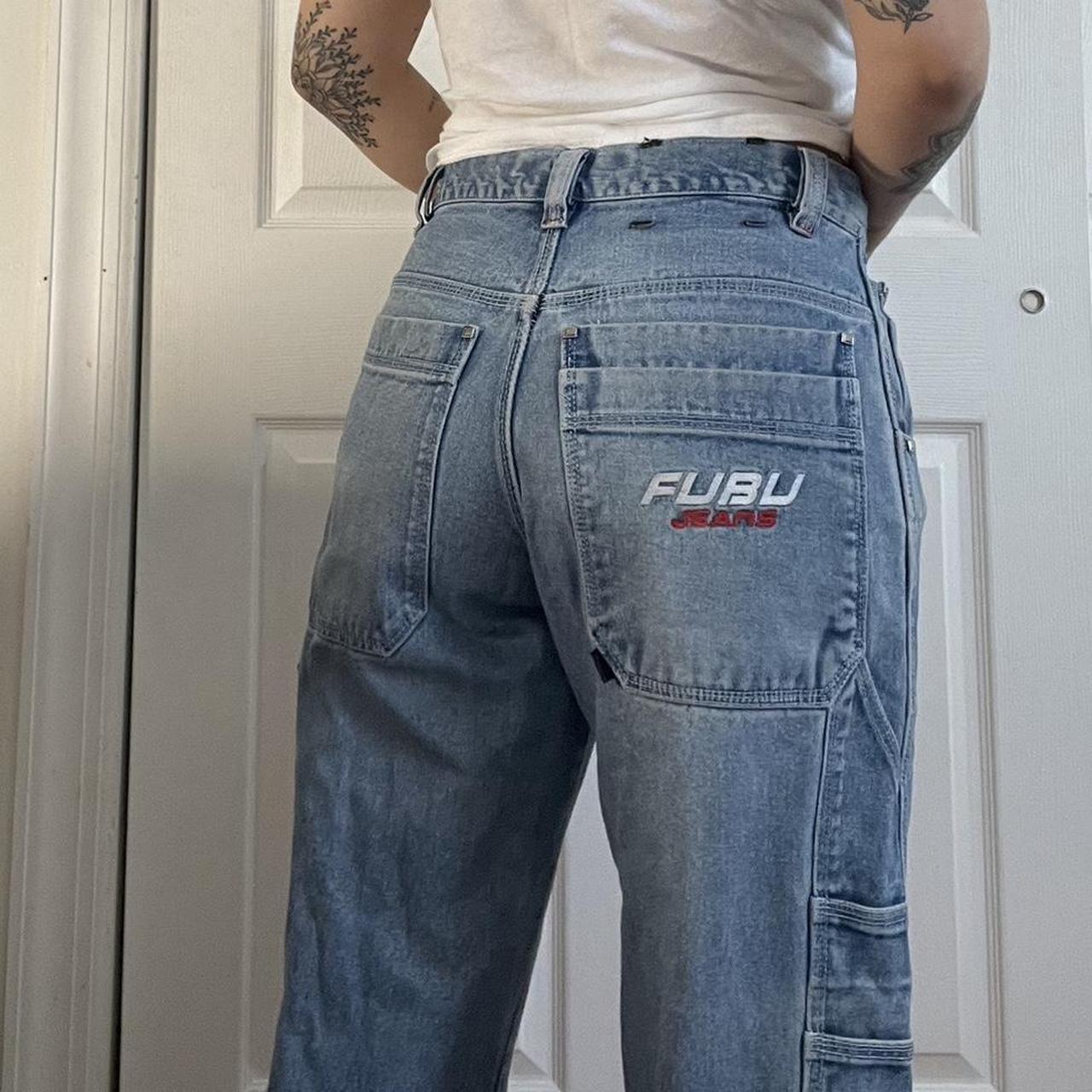 FUBU Cargo denim Labeled W33 x L34 Only major flaw... - Depop
