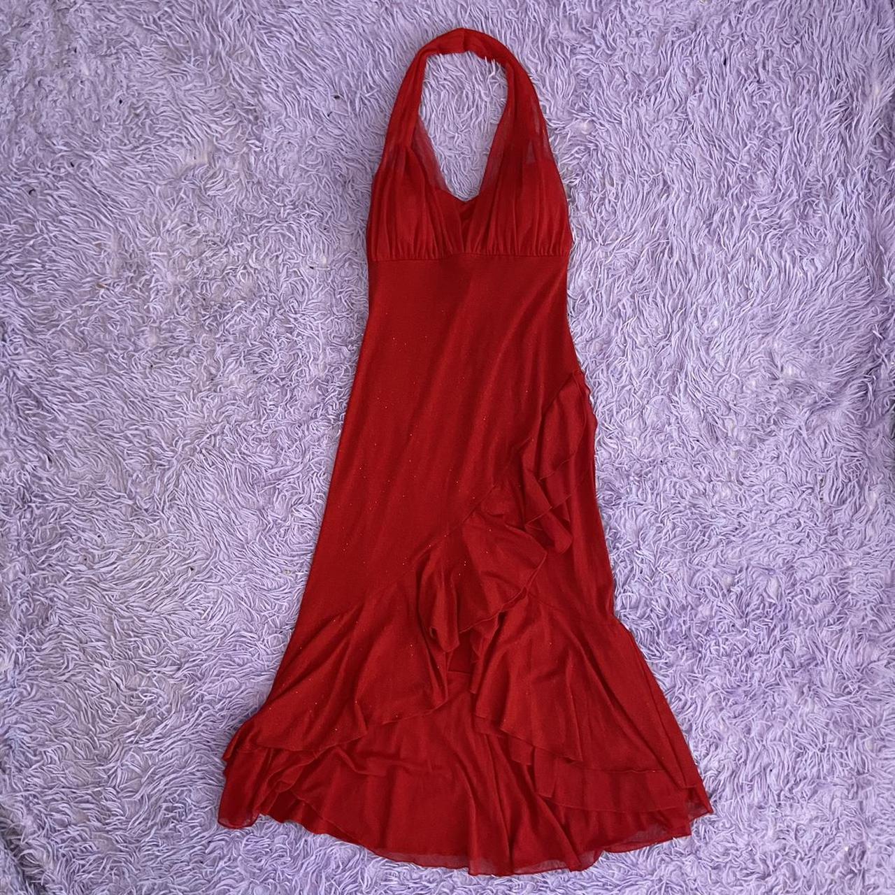 -amazing vintage 2000s sparkly red halter dress from... - Depop