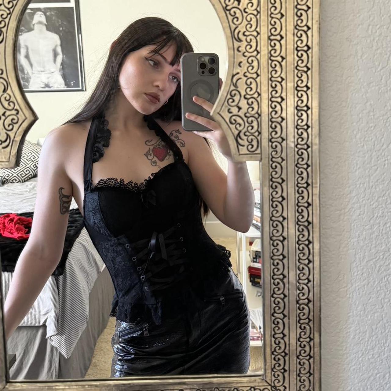 Killstar black lace corset blouse, size small.... - Depop