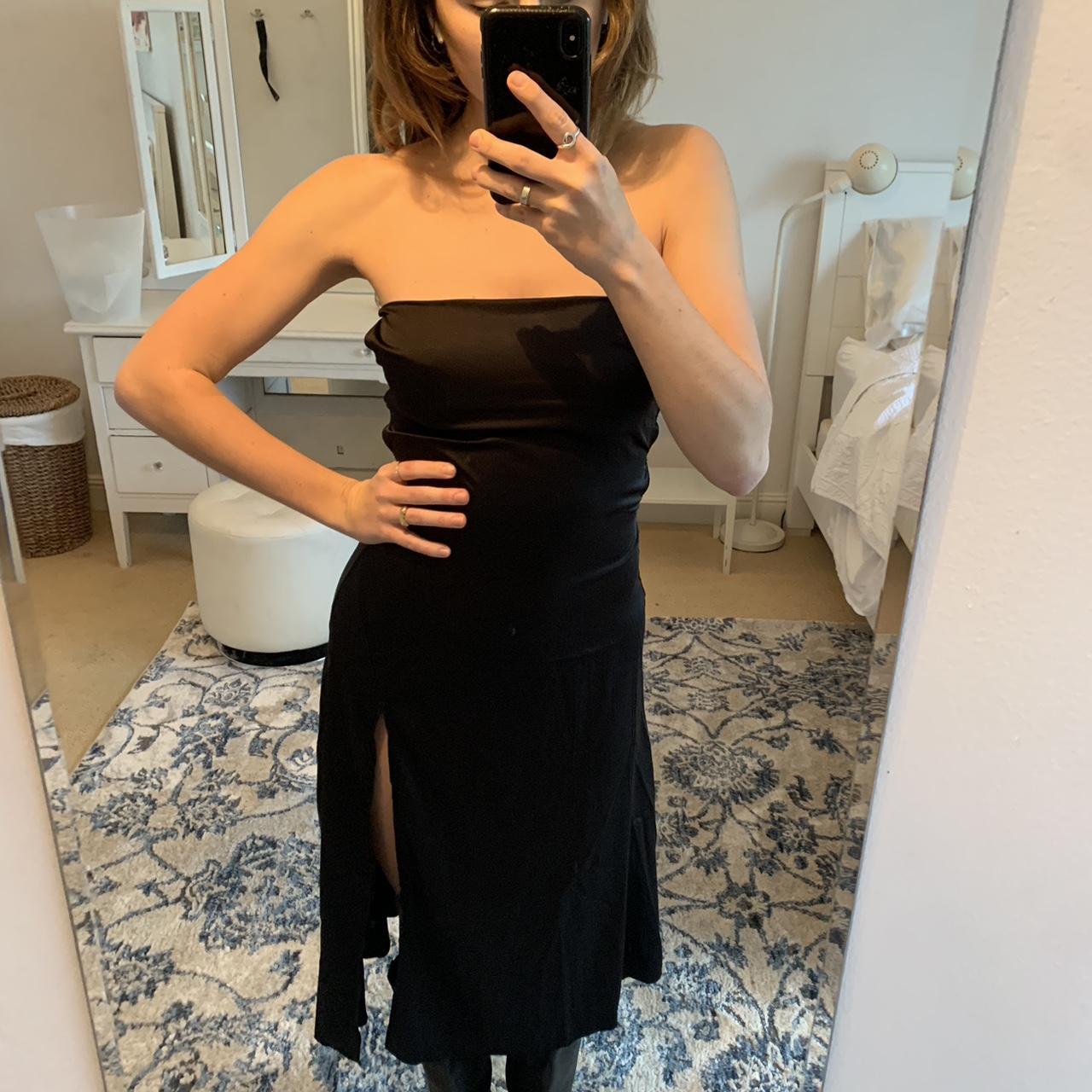 Gorgeous black silk down with open cross cross back... - Depop