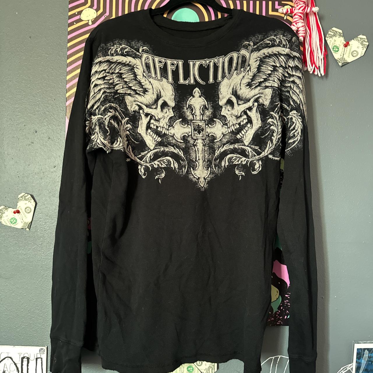 AFFLICTION waffle long sleeve Sweet print Size... - Depop