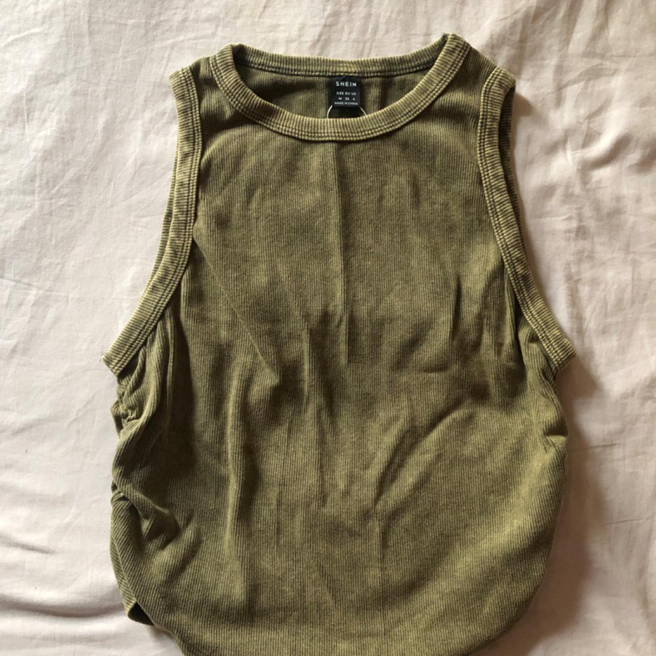 Olive green ribbed acid wash tank top. Size medium... | Depop