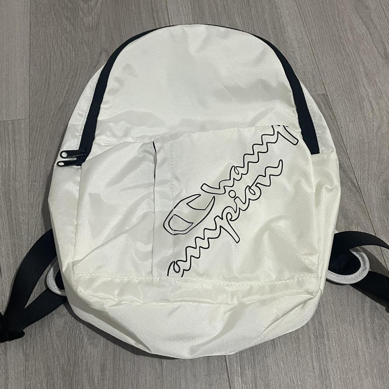 Champion white black logo print mini backpack New... - Depop