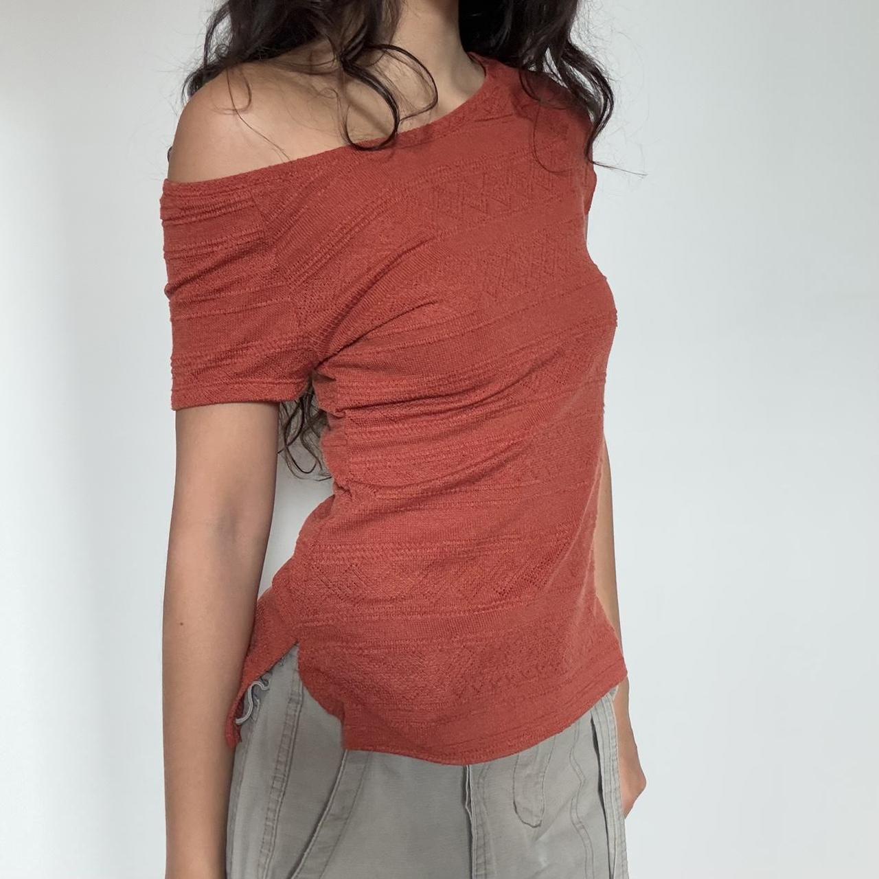 Burnt Orange off shoulder top Split hem Model size... | Depop