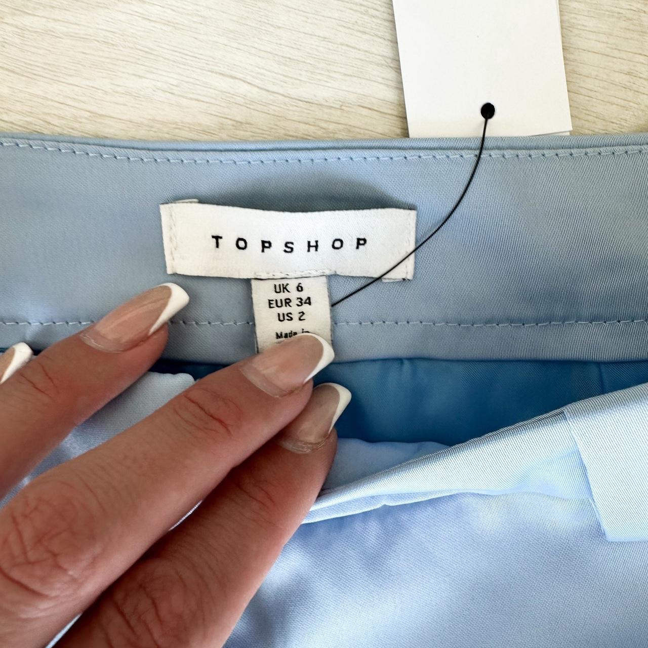 Topshop baby blue satin mini skirt Size 6 Length... - Depop