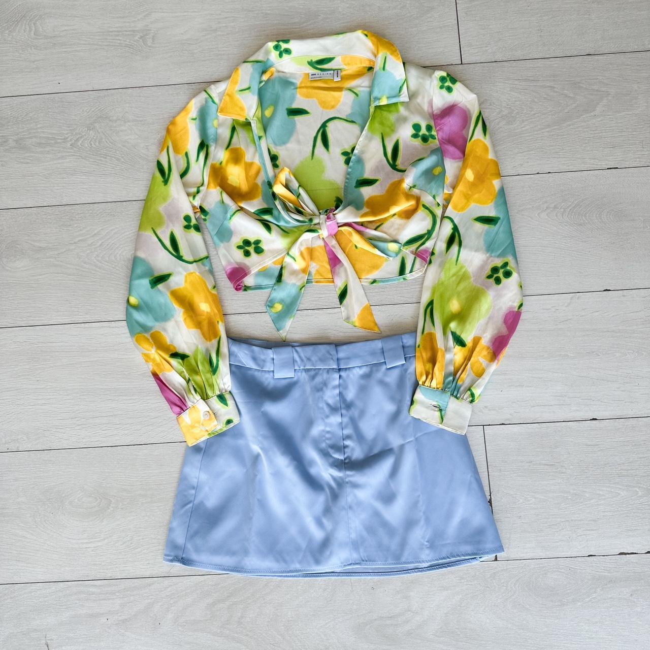 Topshop baby blue satin mini skirt Size 6 Length... - Depop