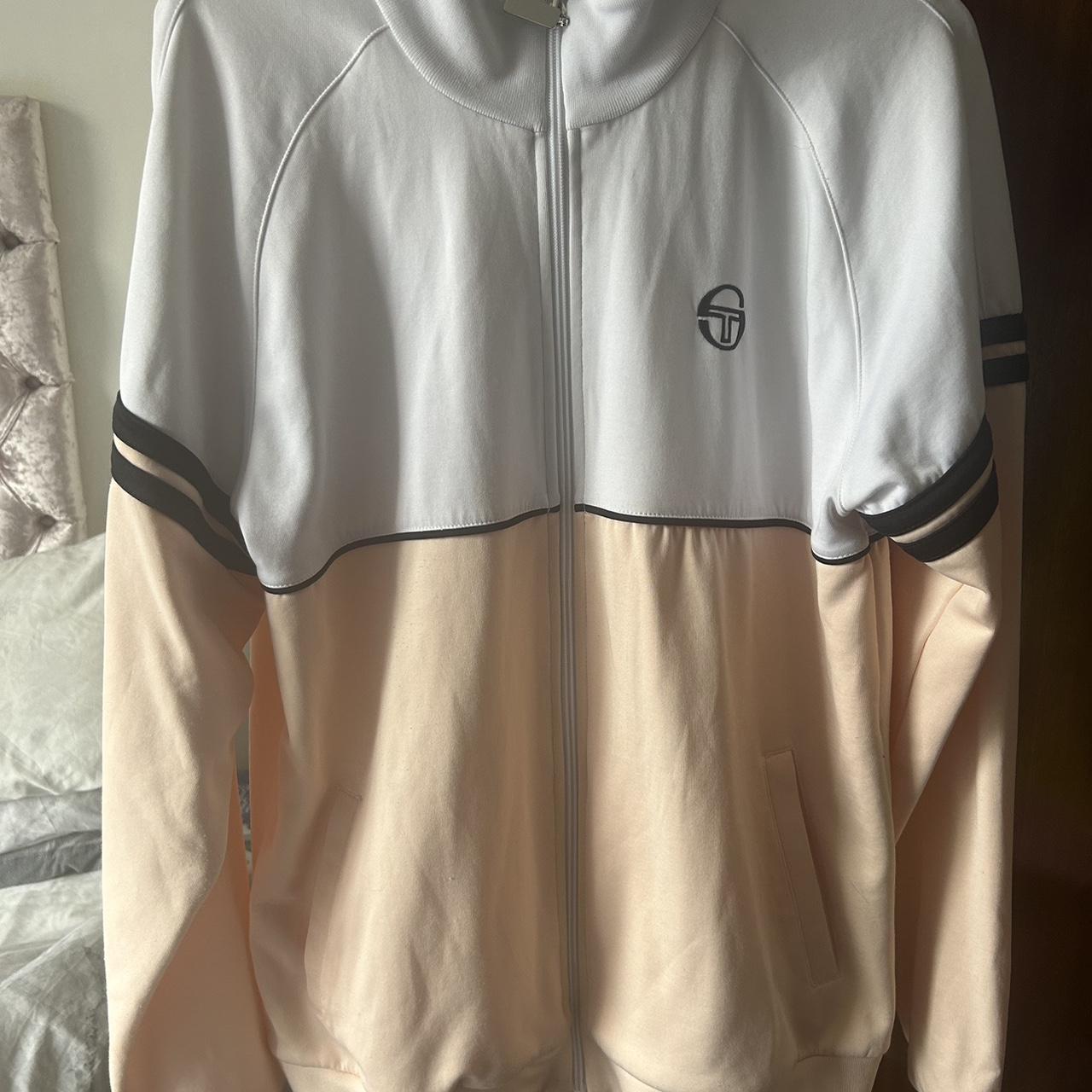Sergio Tacchini Tracksuit Top White and Peach... - Depop
