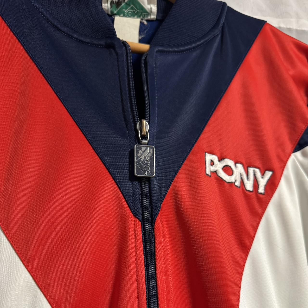Vintage Pony track jacket Navy red white stripes... | Depop