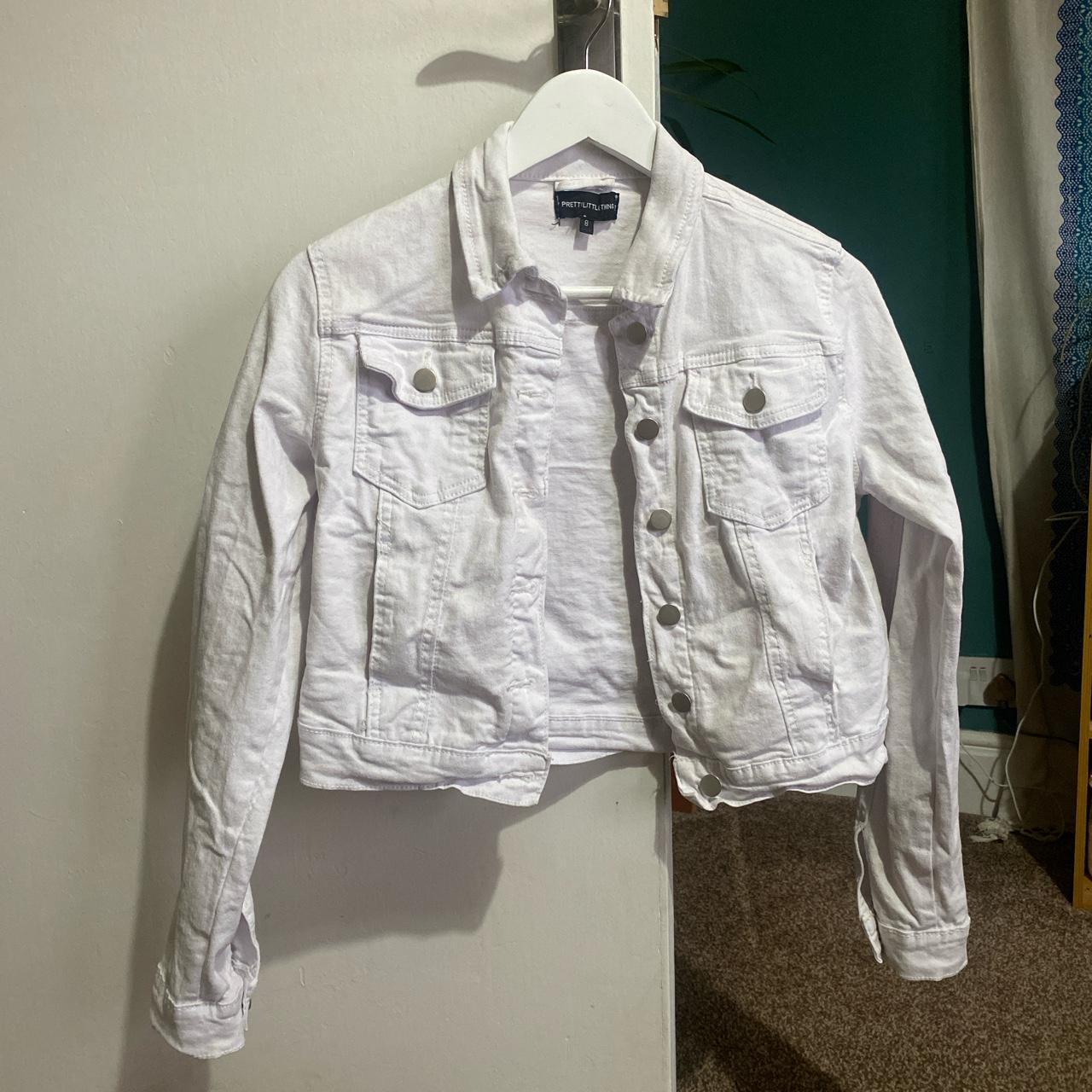 Pretty Little Thing White Denim Jacket. Size... - Depop