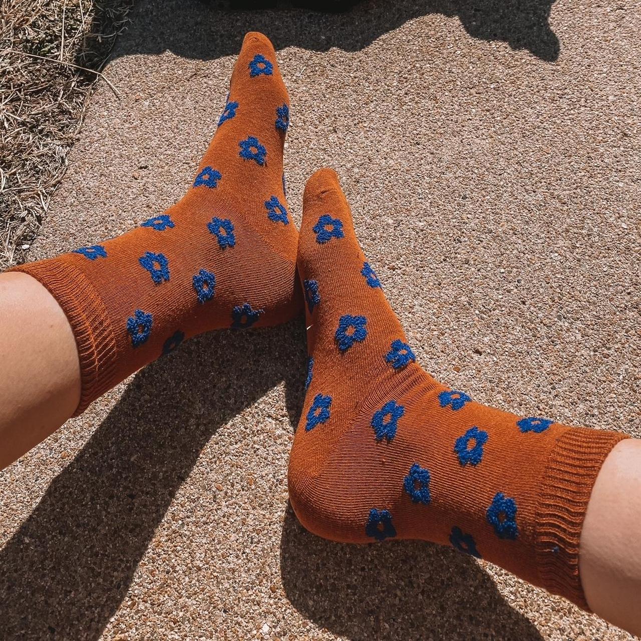 Cute Flower Socks - Orange & Blue Check out these... - Depop