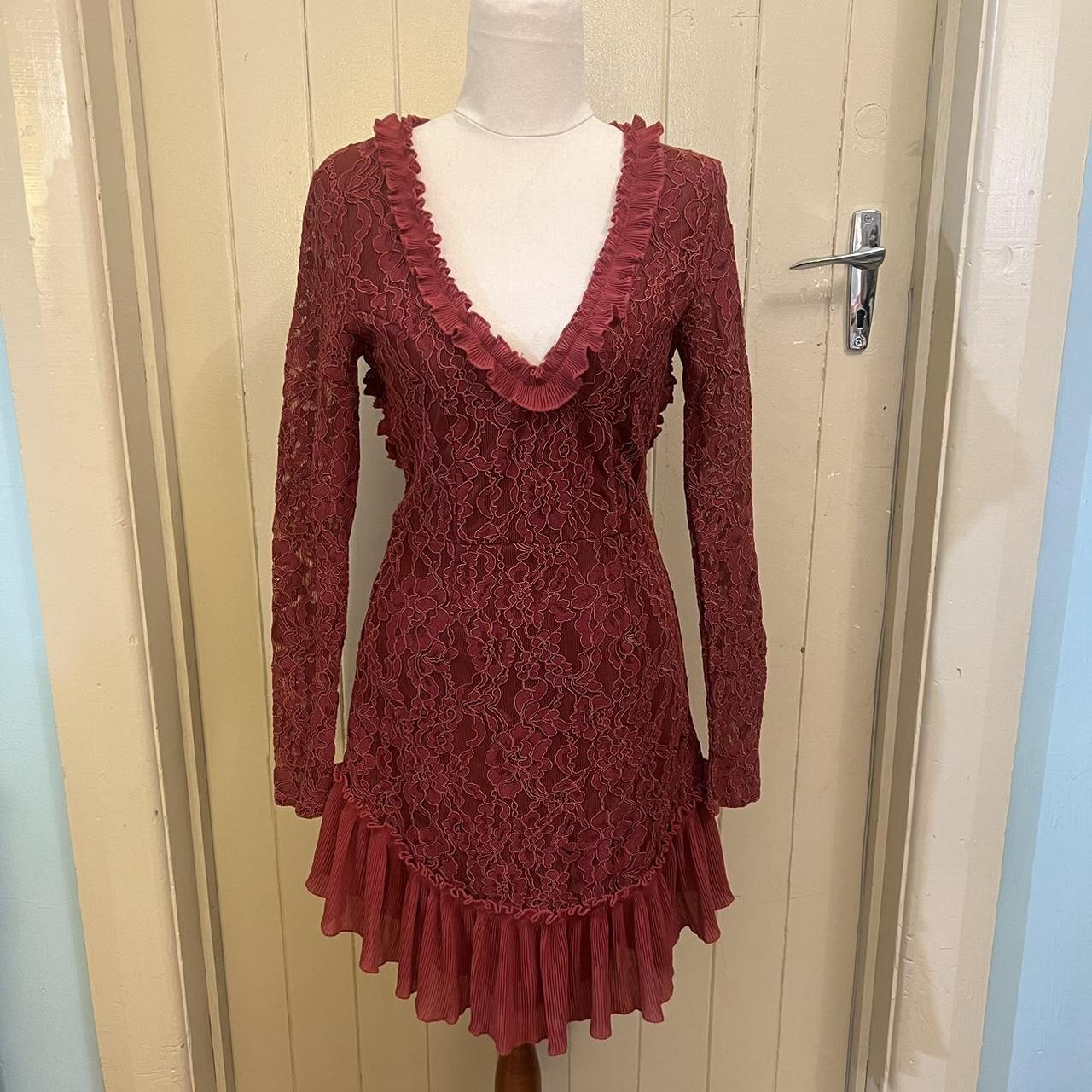 Gorgeous Wine Red lace ruffle evening date dress 🎀... - Depop