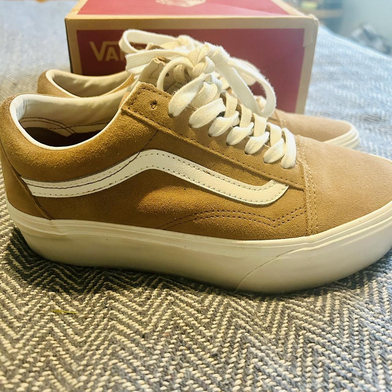 Old Skool Platform Vans - Tan Suede Used - only... - Depop