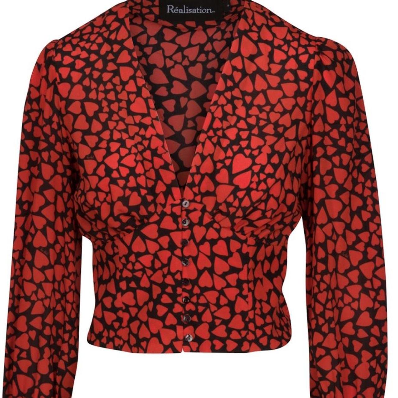 Prettiest red and black blouse top like realisation... - Depop