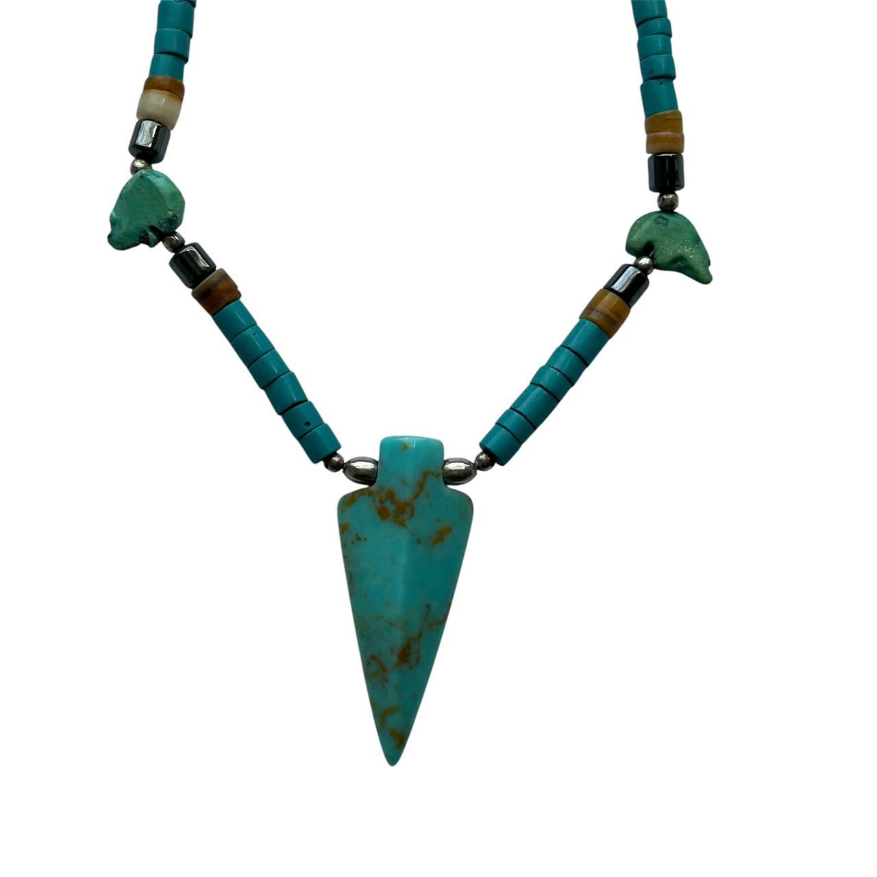 Vintage Turquoise Howlite Arrowhead Marcasite... | Depop