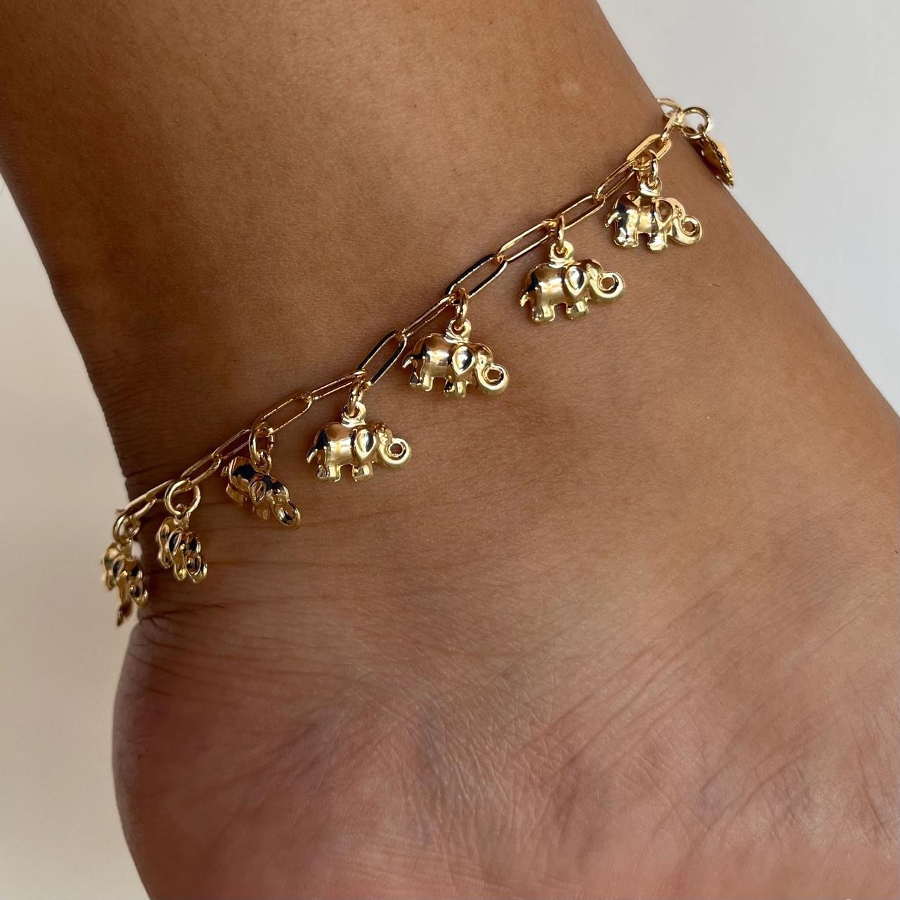 Elephant Anklet 18K Gold Filled 10 Inches in... - Depop