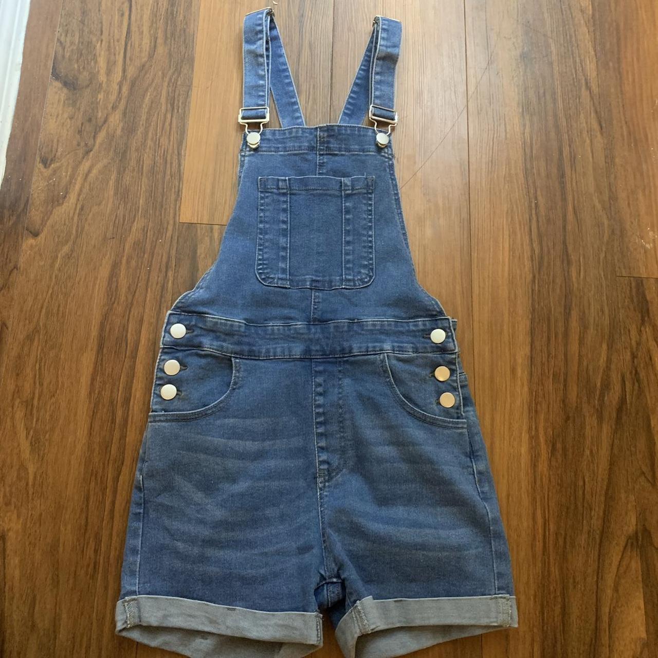 Denim overall shorts from shein Size small Never... - Depop