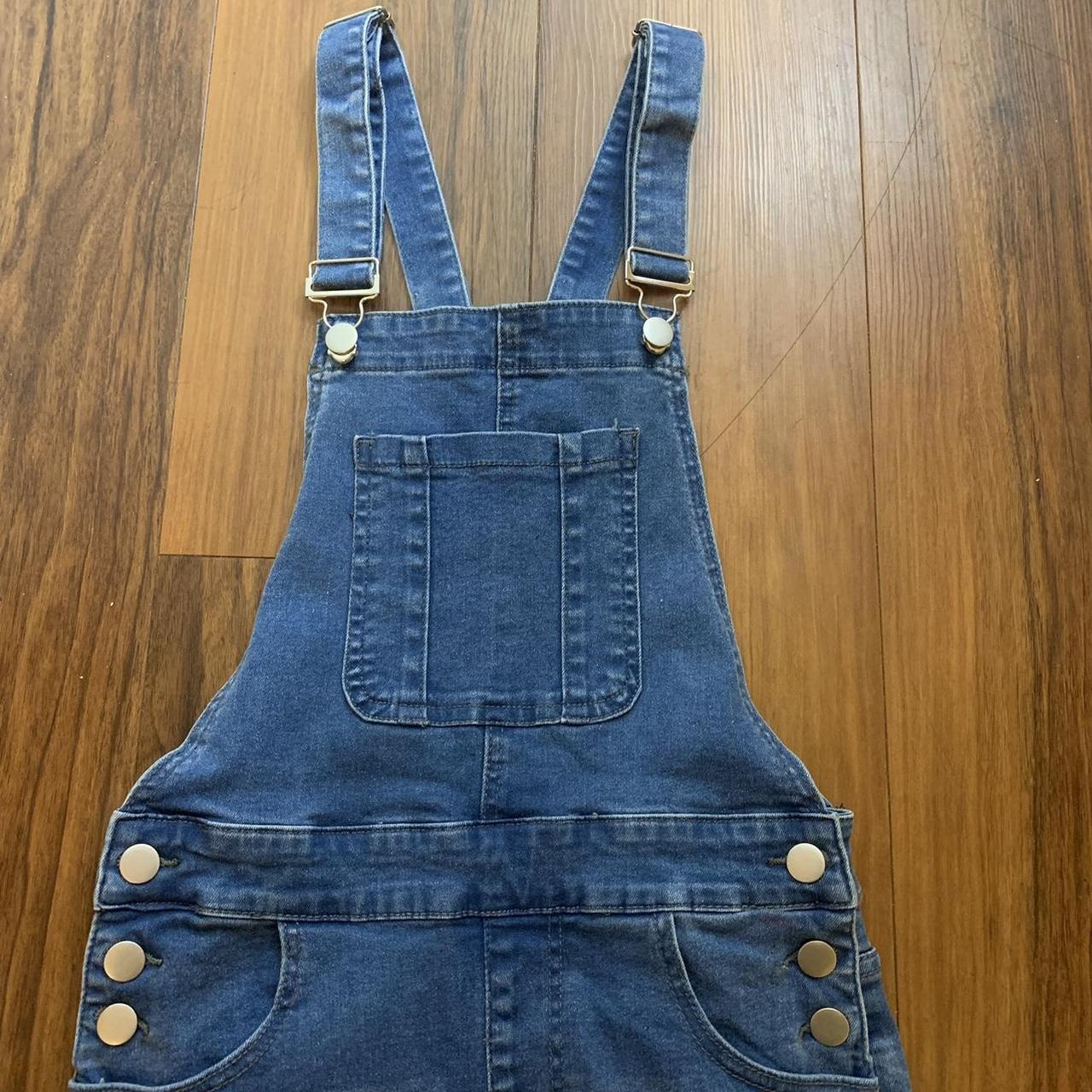 Denim overall shorts from shein Size small Never... - Depop