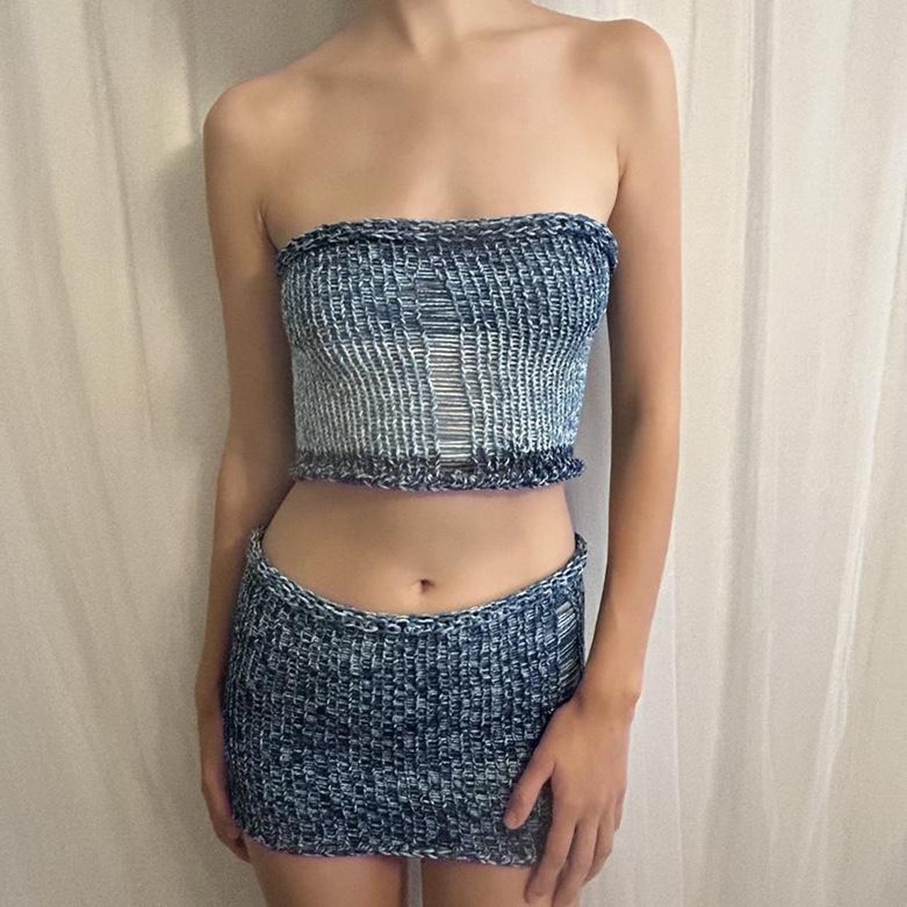 custom blue distressed top + skirt outfit for jonenonly - Depop