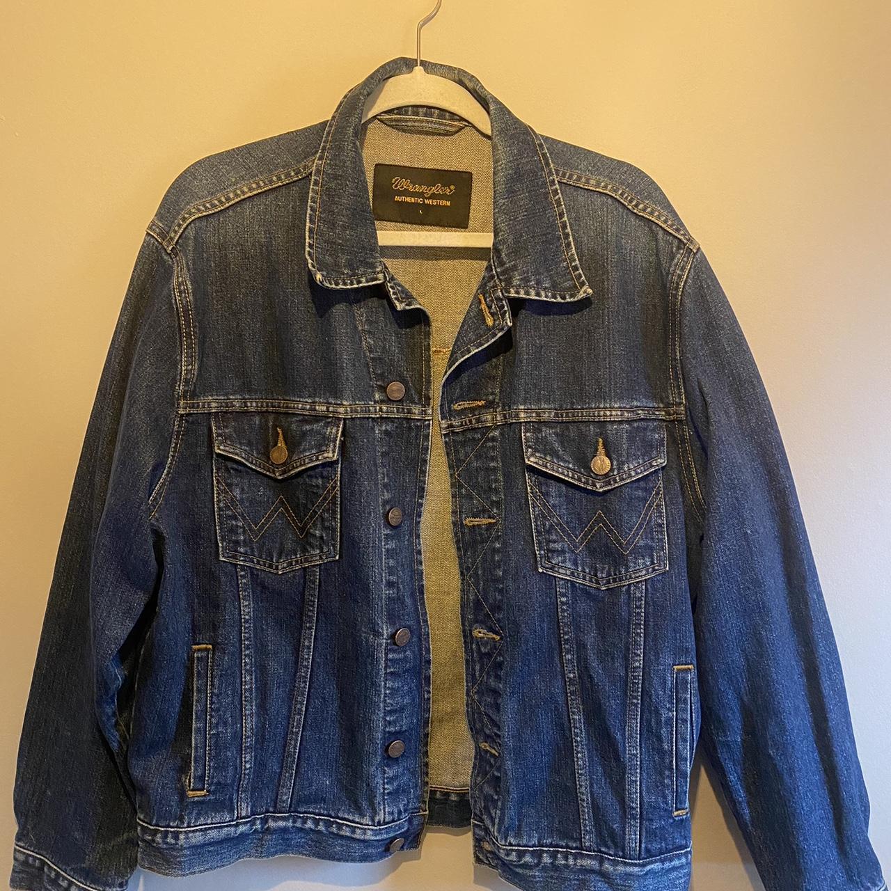 Vintage Wrangler denim jacket Large on label but... - Depop