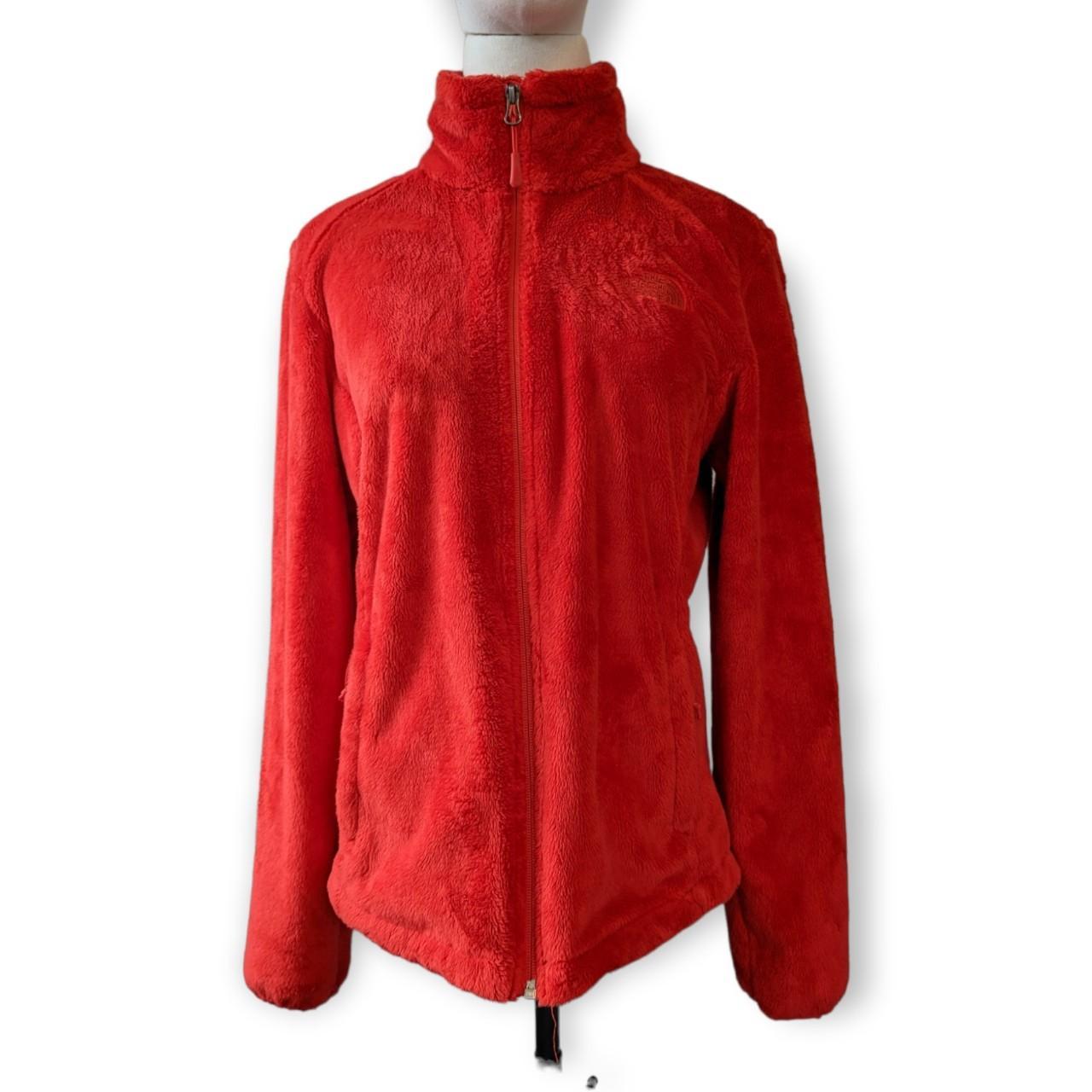 The North Face Red Fuzzy Zip-Up Jacket soft plush... - Depop