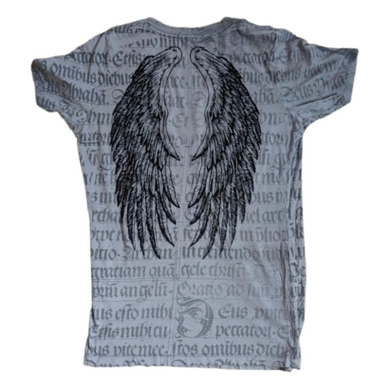 Sinful by Affliction Angel Wing V-neck Fitted... - Depop