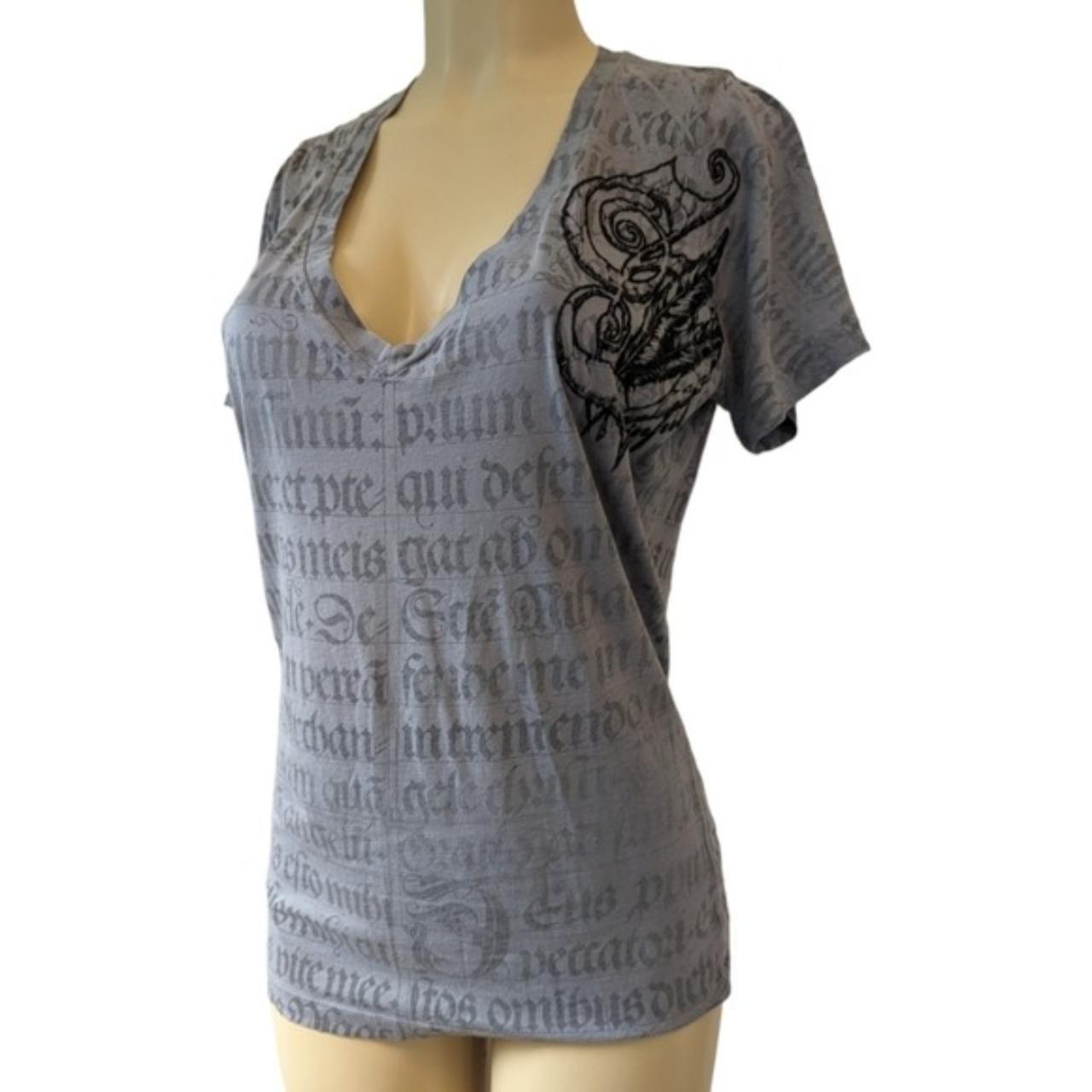 Sinful by Affliction Angel Wing V-neck Fitted... - Depop