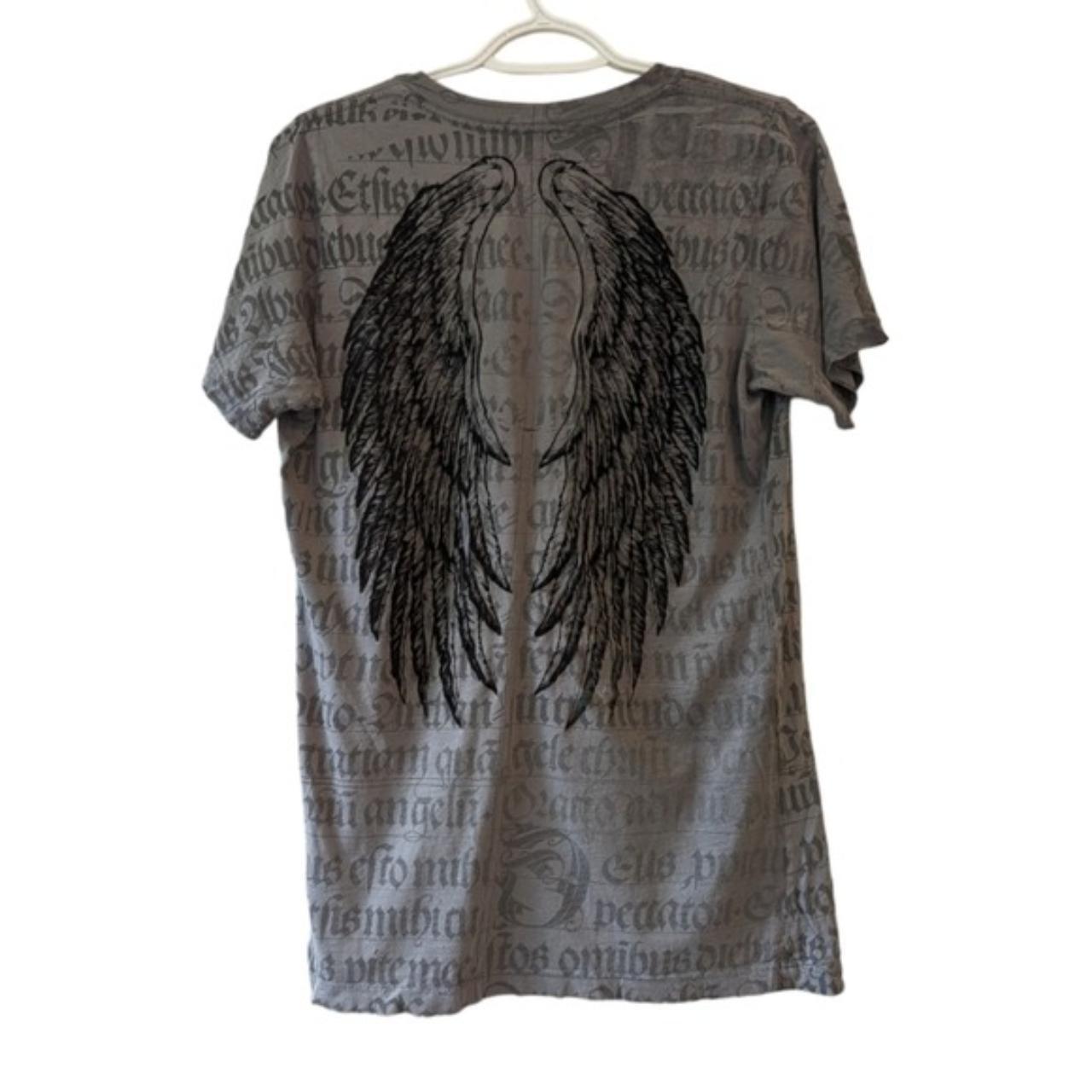 Sinful by Affliction Angel Wing V-neck Fitted... - Depop