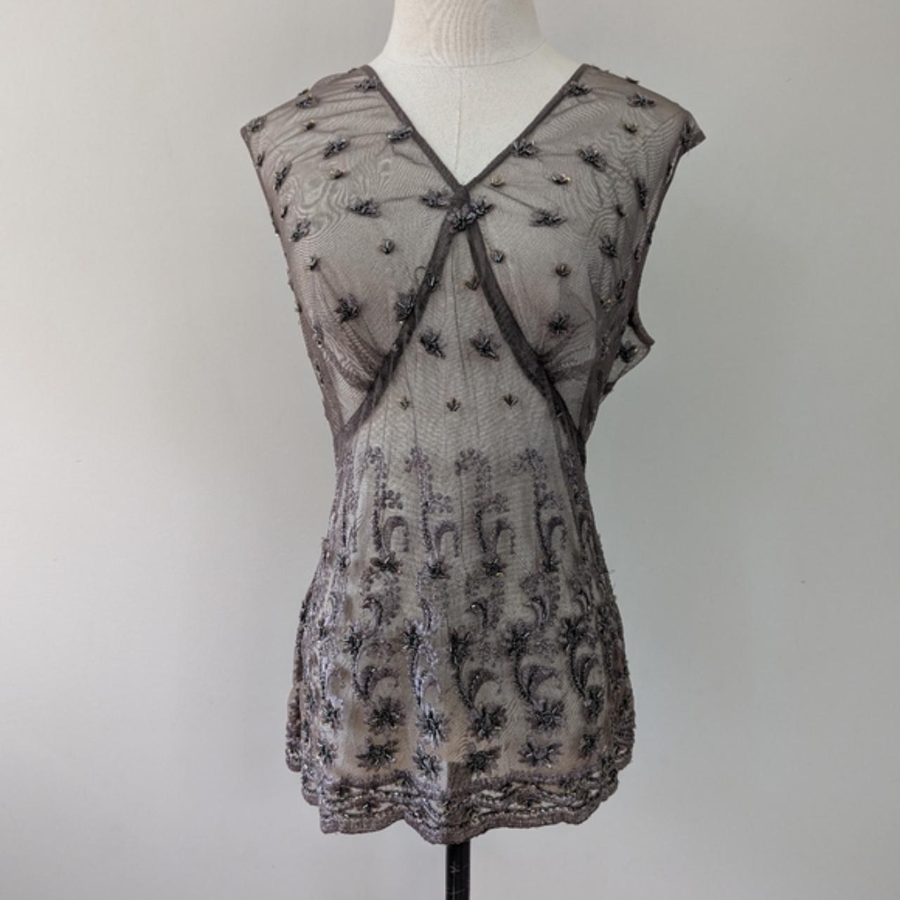 Vintage Y2K Whimsigoth Sheer Mesh Beaded Top sheer... | Depop