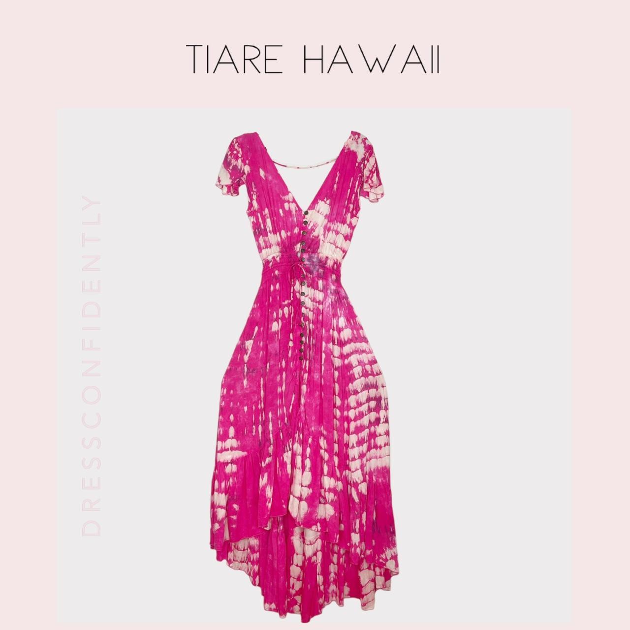 Tiare Hawaii Women's Pink and White Dress | Depop