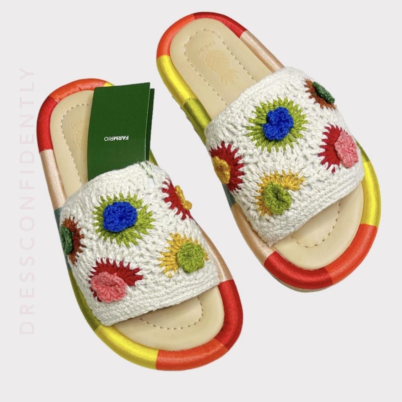 FARM RIO Sunset Crochet Slide Sandals - New With... - Depop