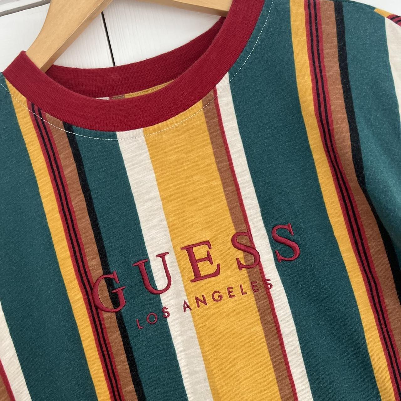 striped guess long sleeve tshirt - green red white... - Depop