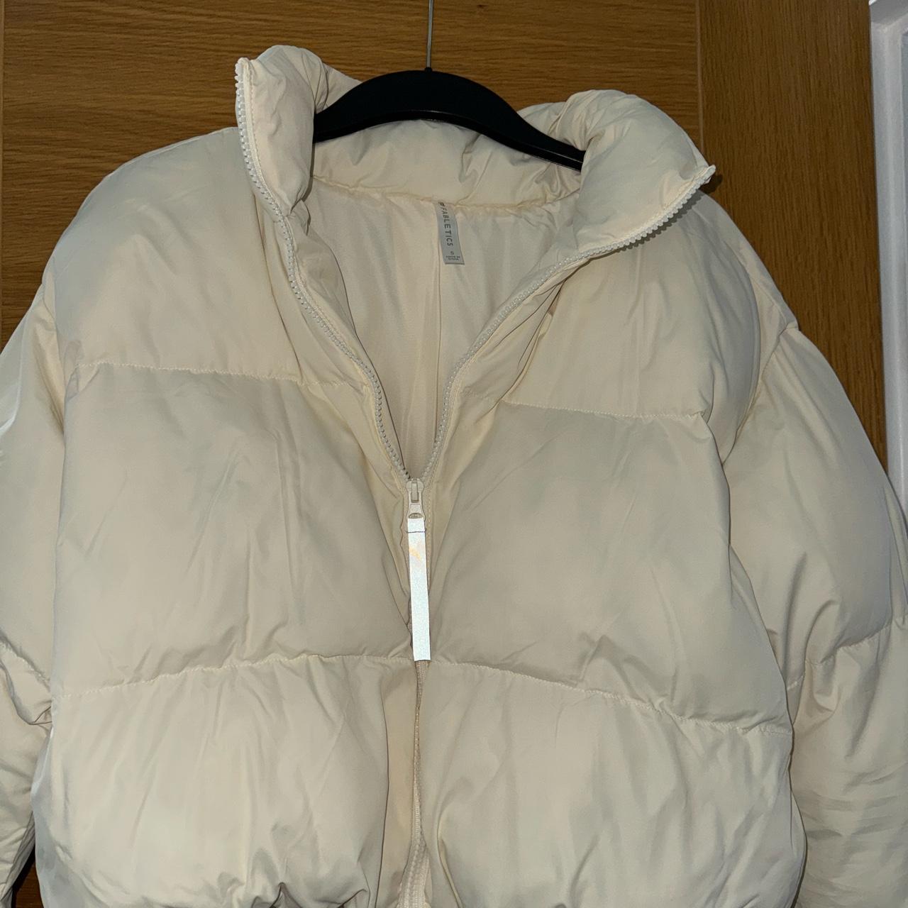 Fabletics cream crop puffer coat size small - Depop