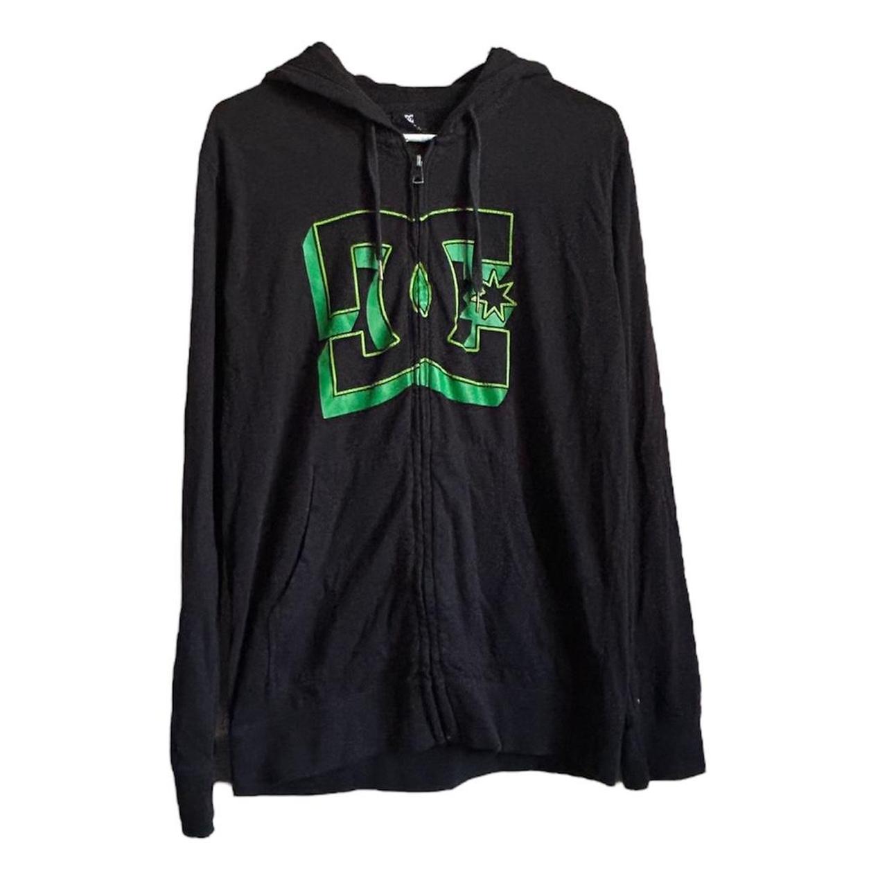 black and green dc jacket black zip up jacket with... - Depop