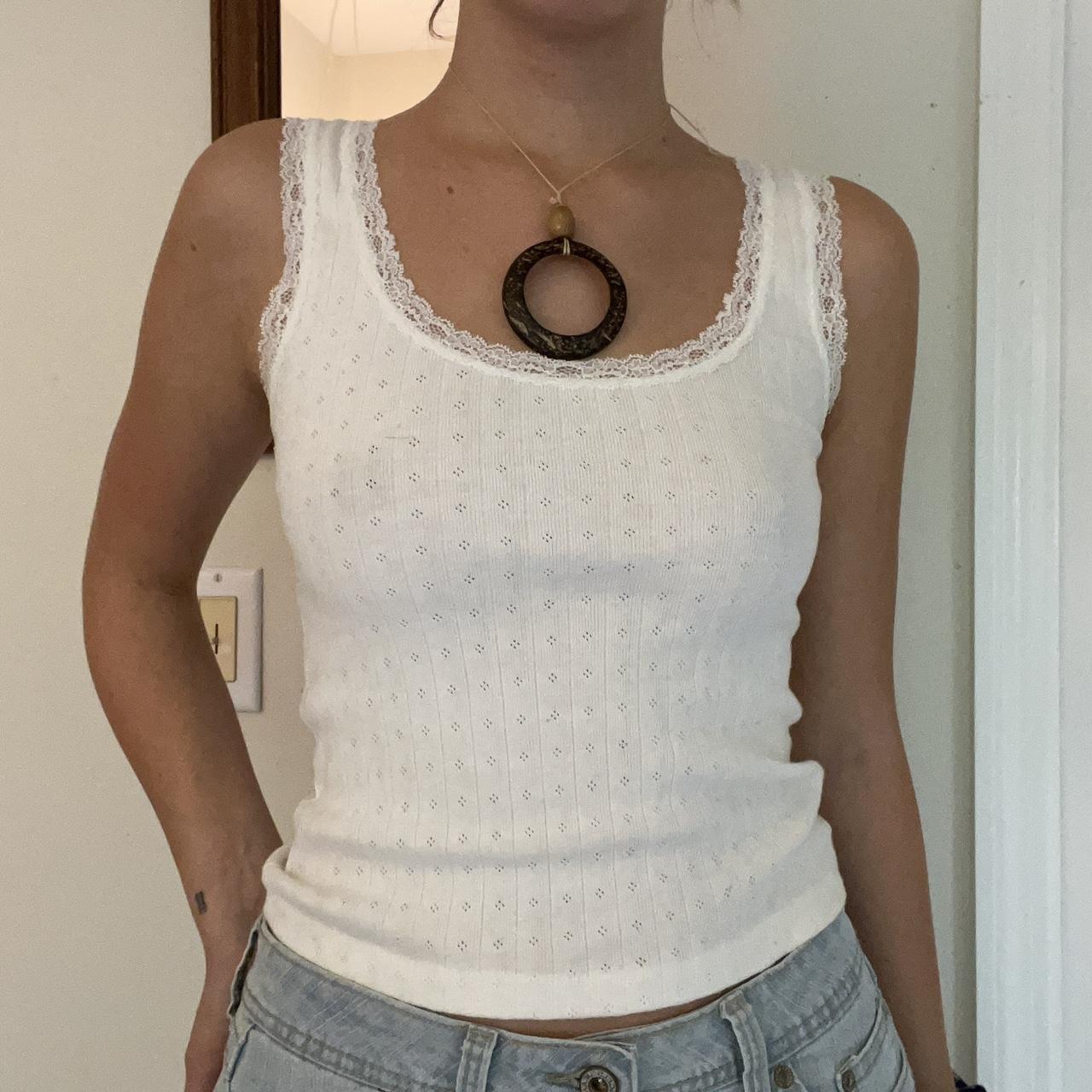 brandy melville pointelle white lace tank top ronnie... - Depop