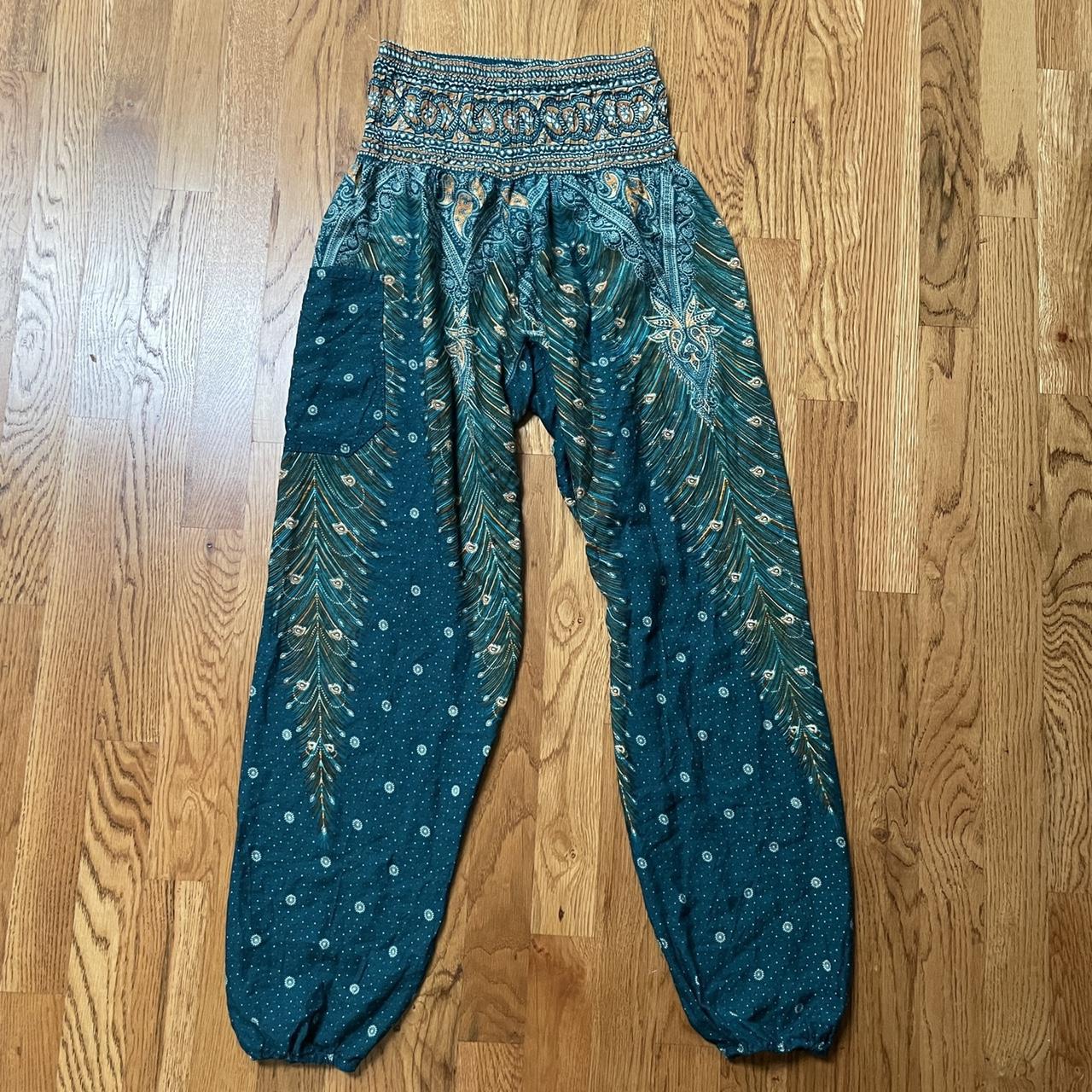 Hippie hippy boho earthy blue pattern ballon pants... - Depop
