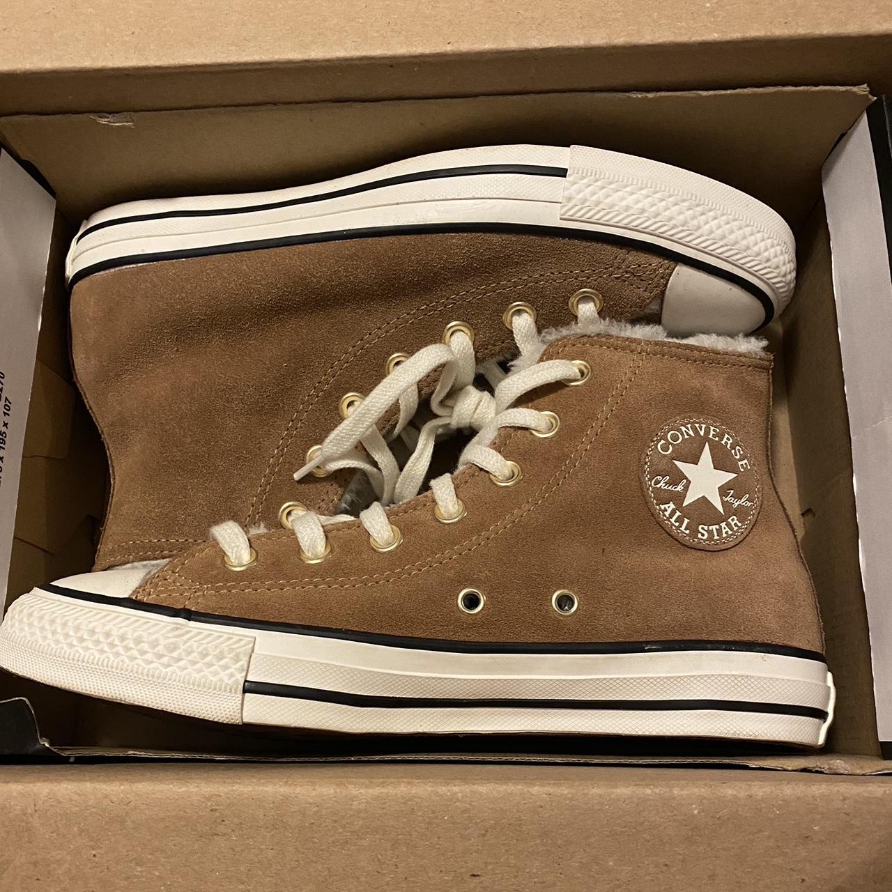 Womens 7 Brown Fur Converse never worn... - Depop