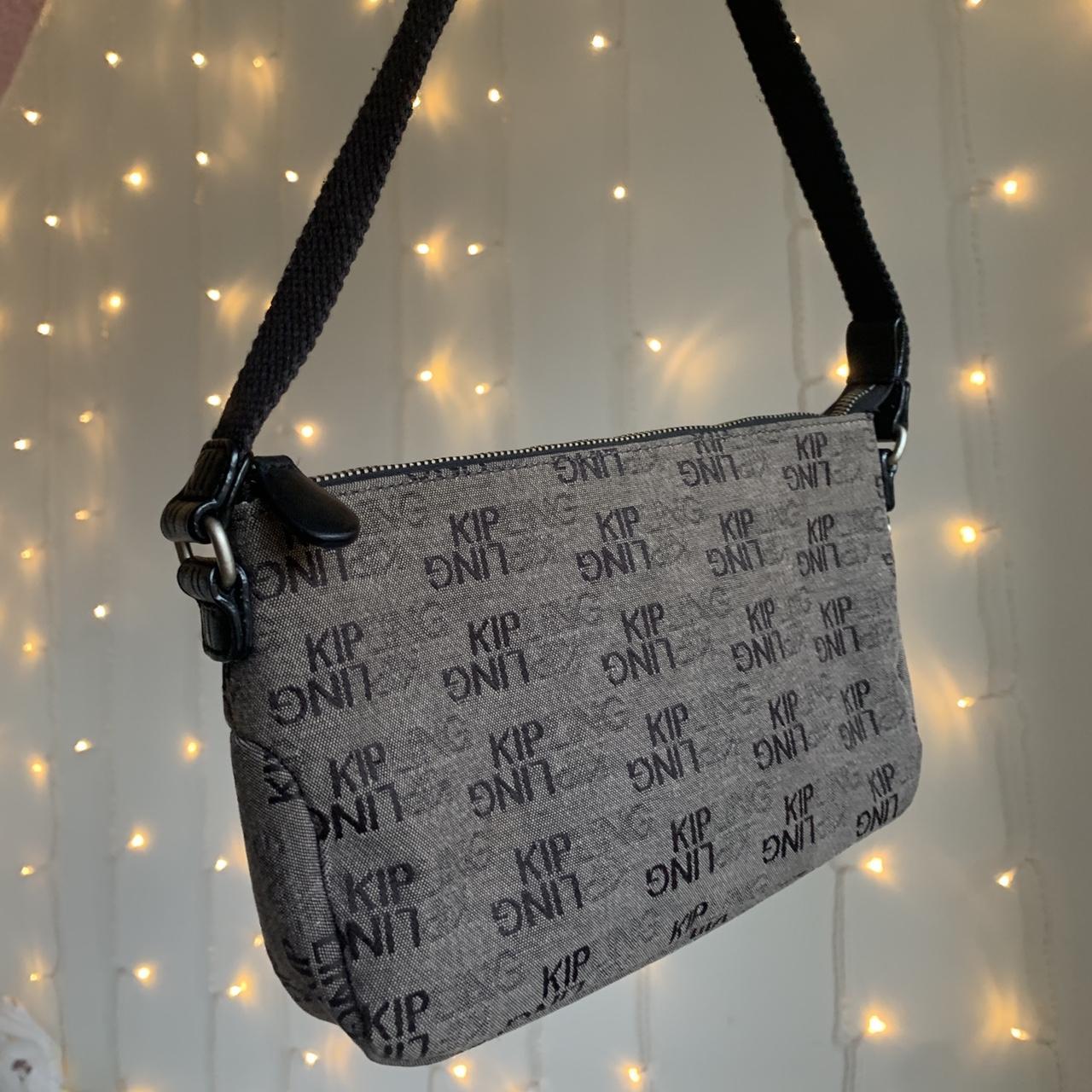 Y2K monogrammed grey and black Kipling shoulder bag... - Depop