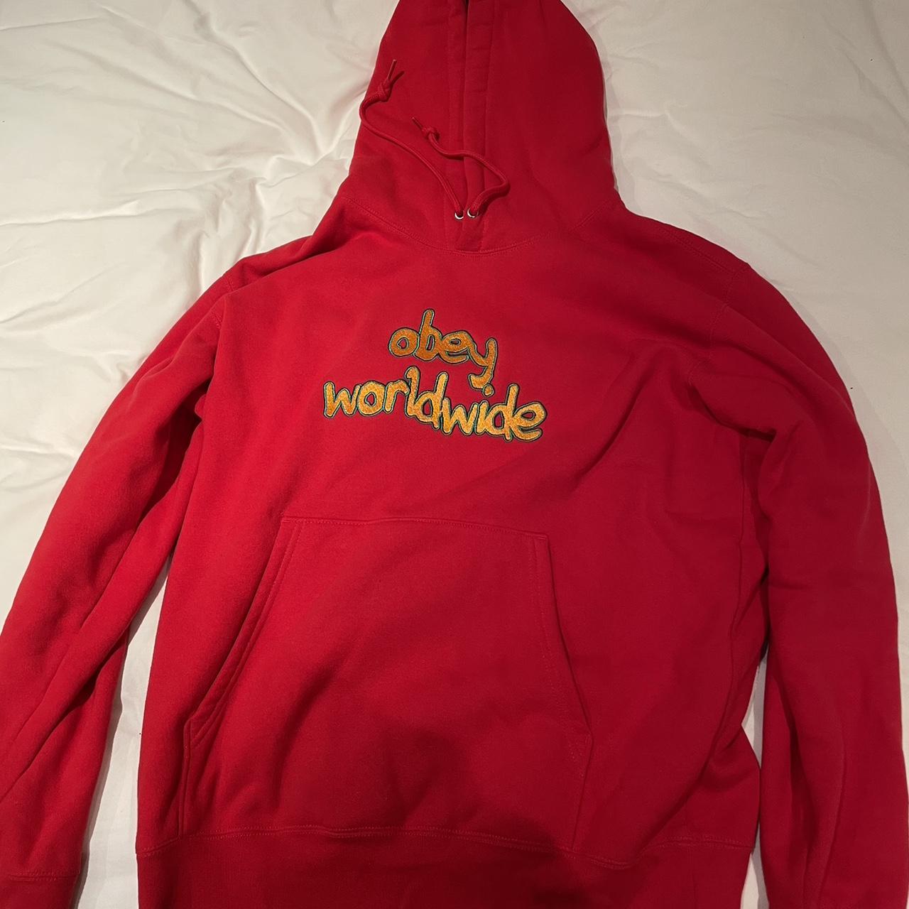 Obey Men's Red Hoodie | Depop