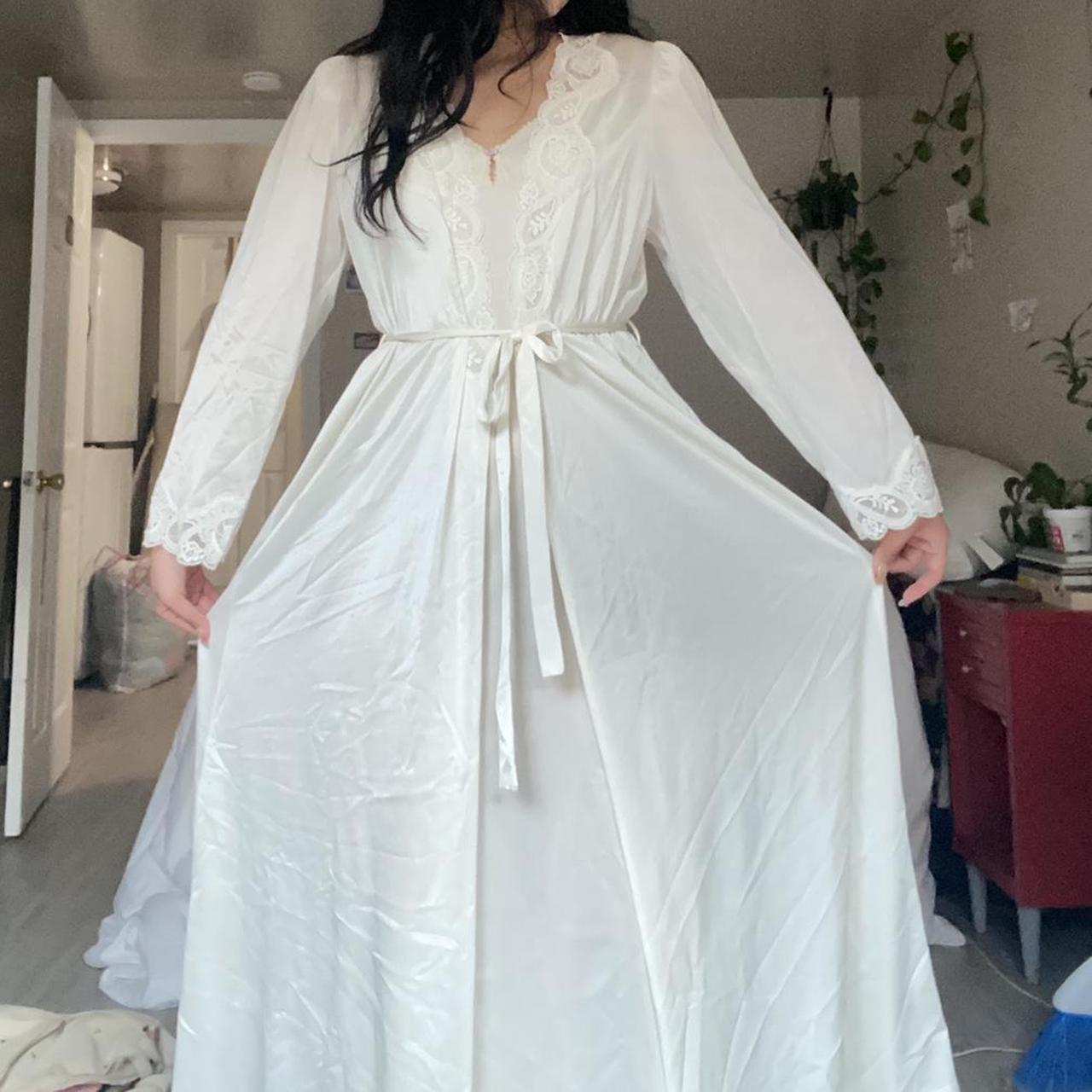 this truly stunning vintage silk white robe🫧 has... - Depop
