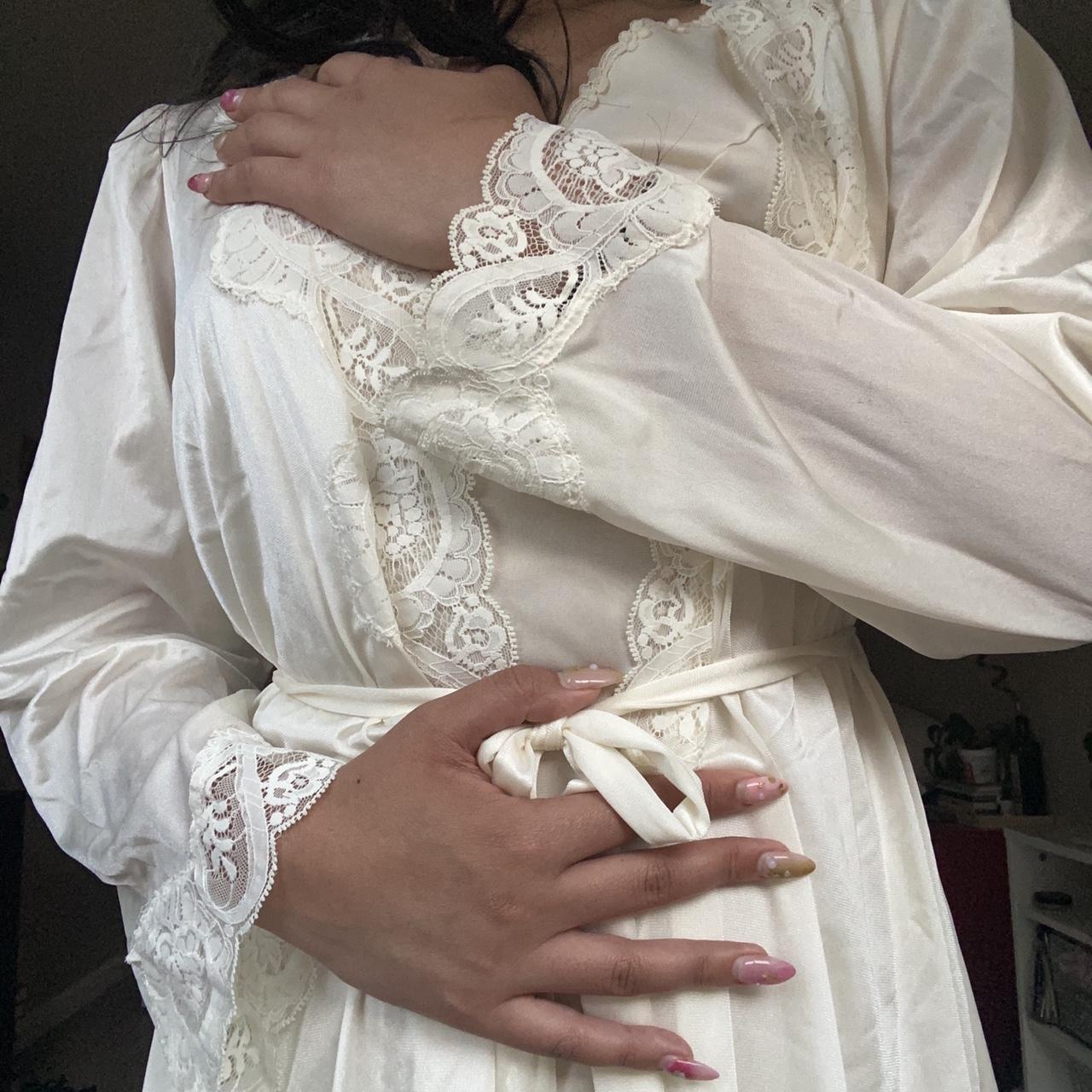 this truly stunning vintage silk white robe🫧 has... - Depop