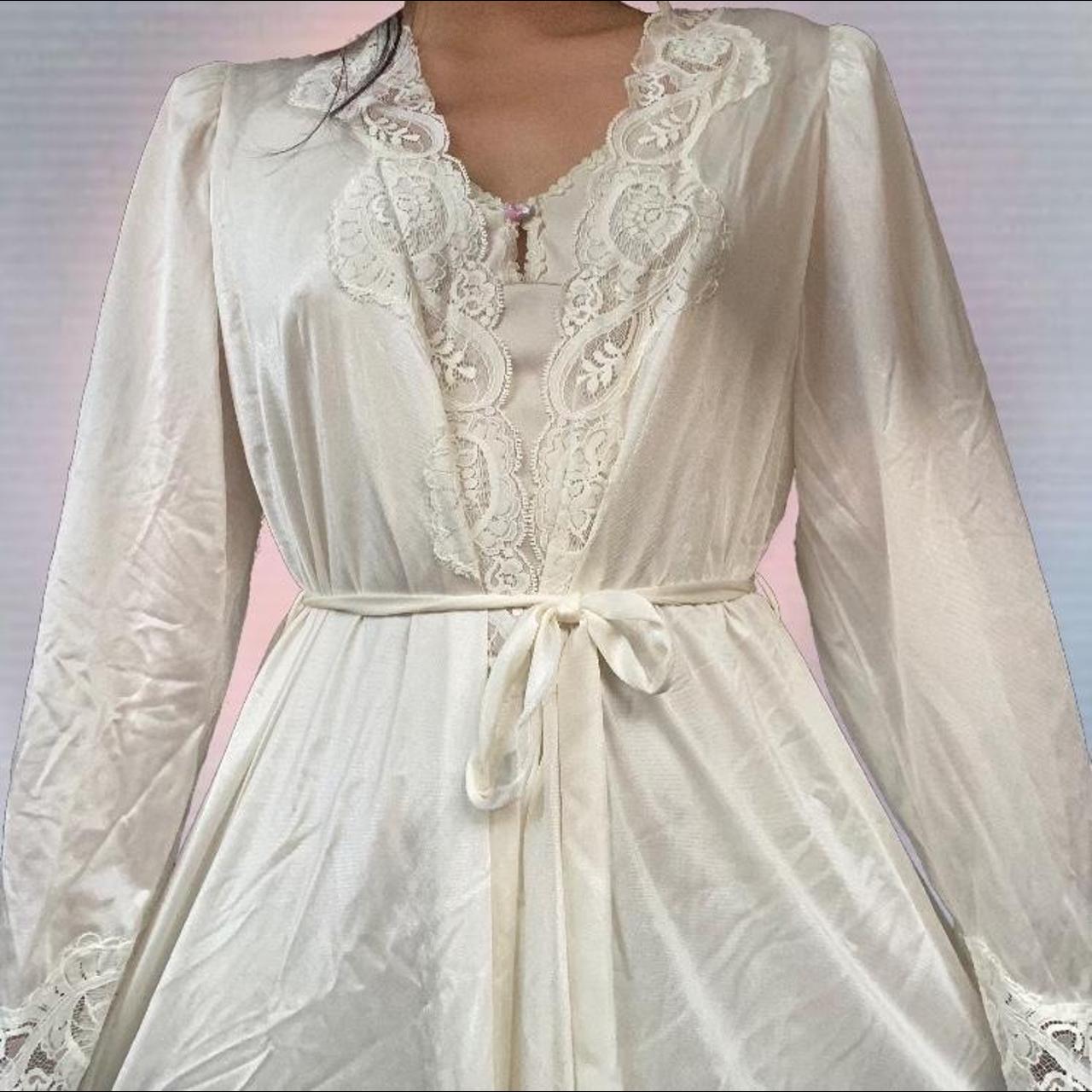 this truly stunning vintage silk white robe🫧 has... - Depop