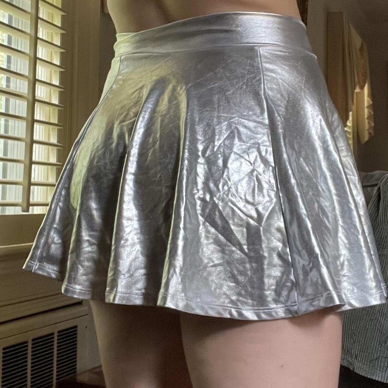 Silver metallic skirt Perfect for festivals, rave,... - Depop