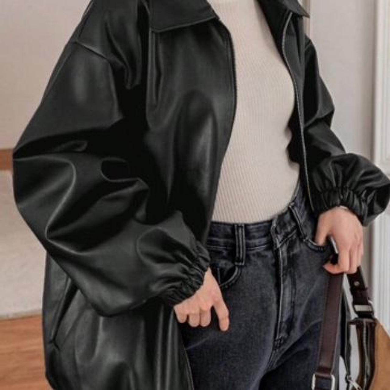 BLACK SHIEN DAZY LEATHER JACKET SIZE:... - Depop