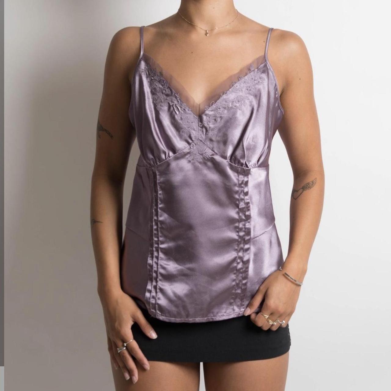 Repop: Purple satin camisole with adjustable straps... - Depop