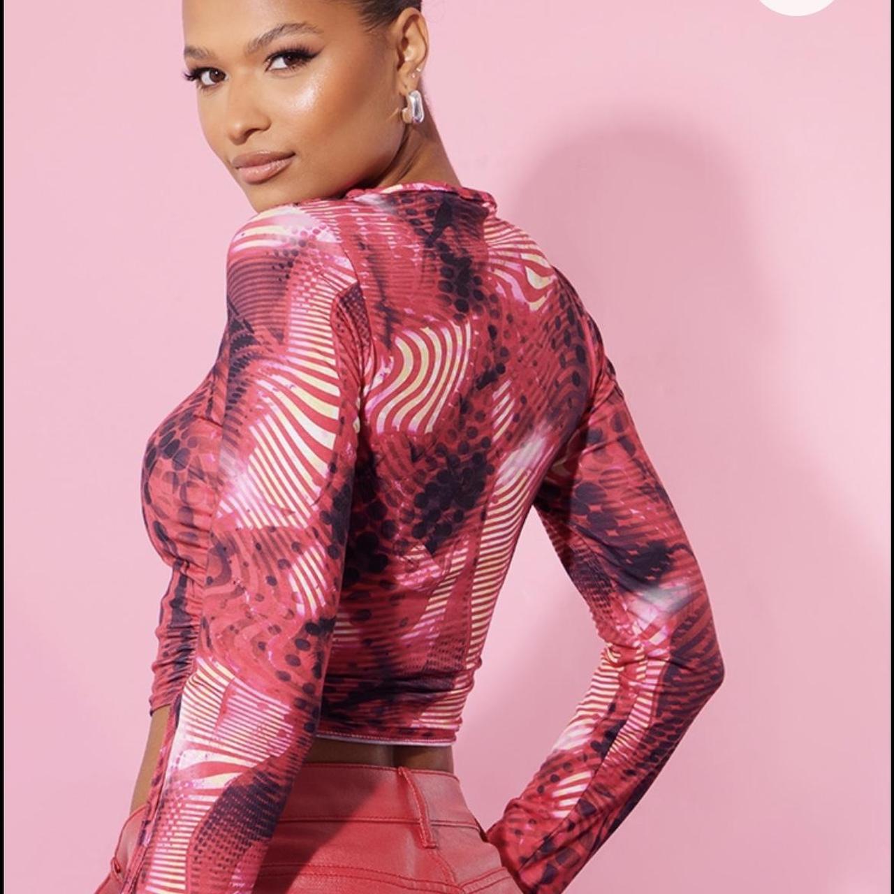 Hot Pink Jersey Tie Ruched Side Long Sleeve Size 4 Depop
