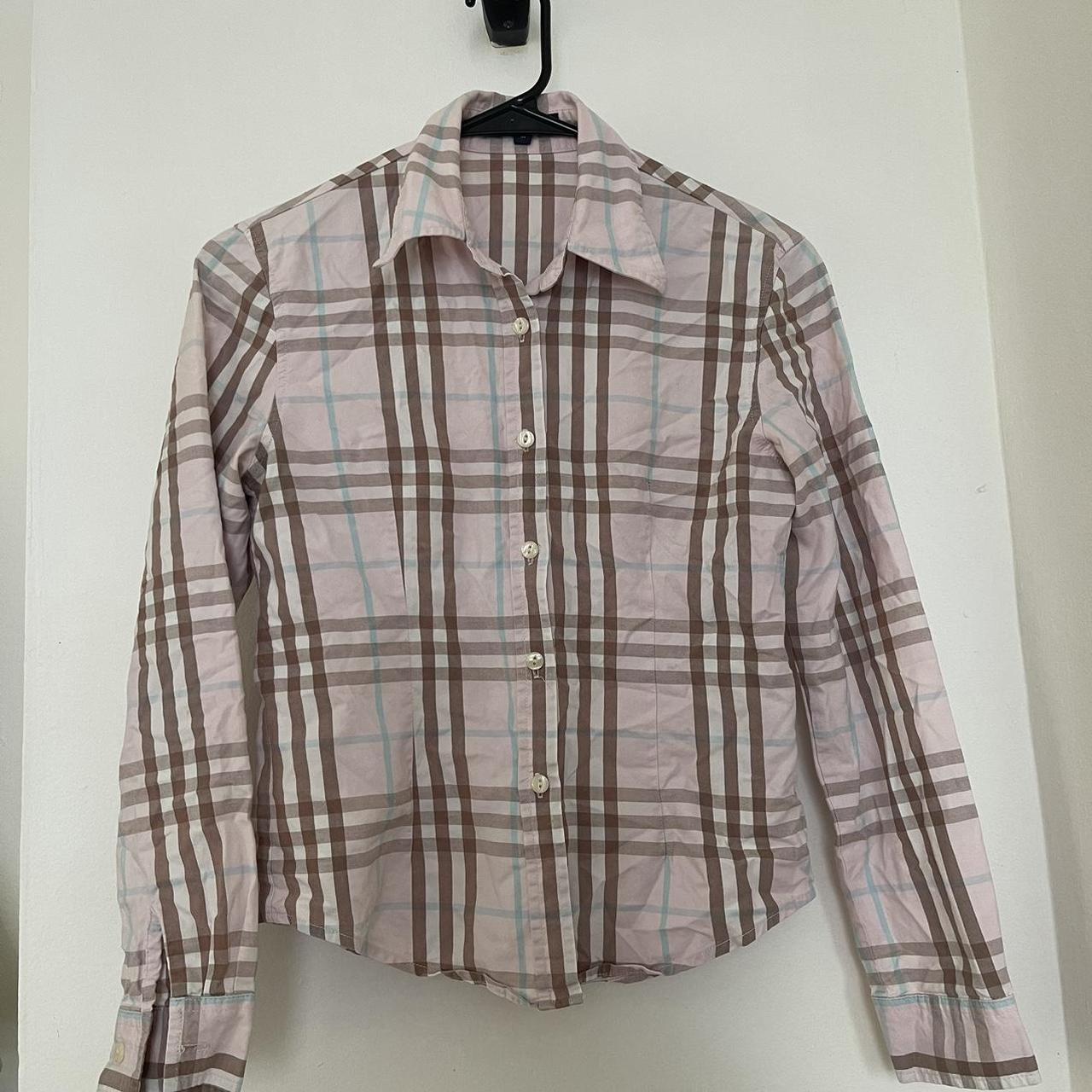 Burberry button up top. Would be super cute with a... - Depop