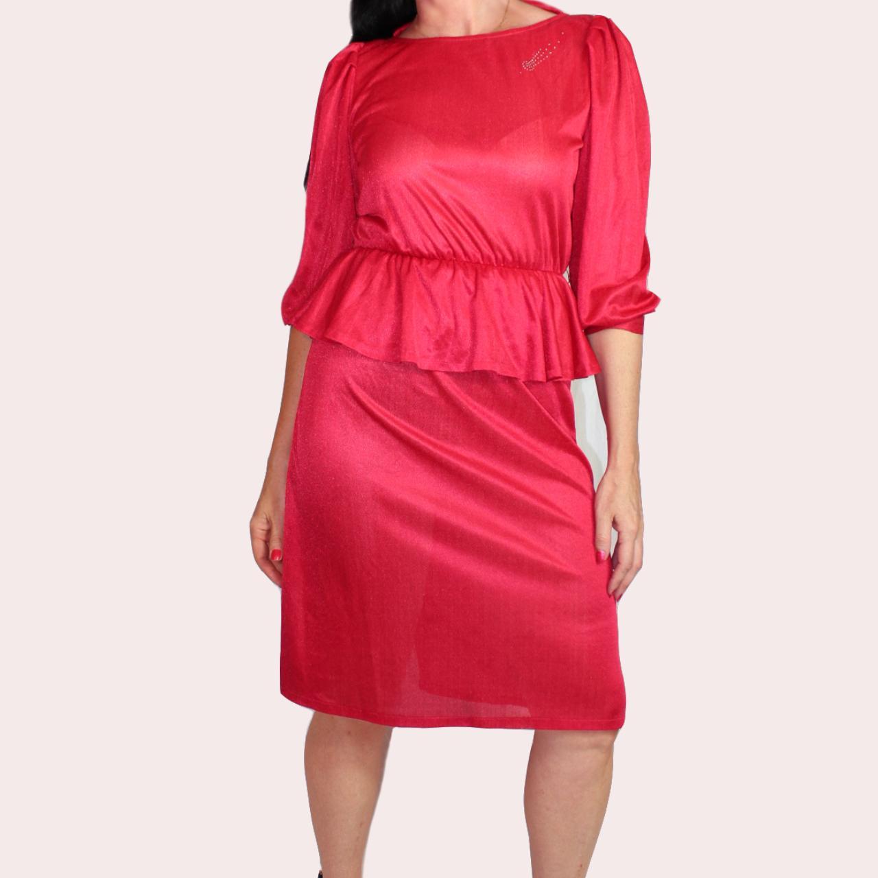 80s Vintage red metallic dress by Australian brand... - Depop