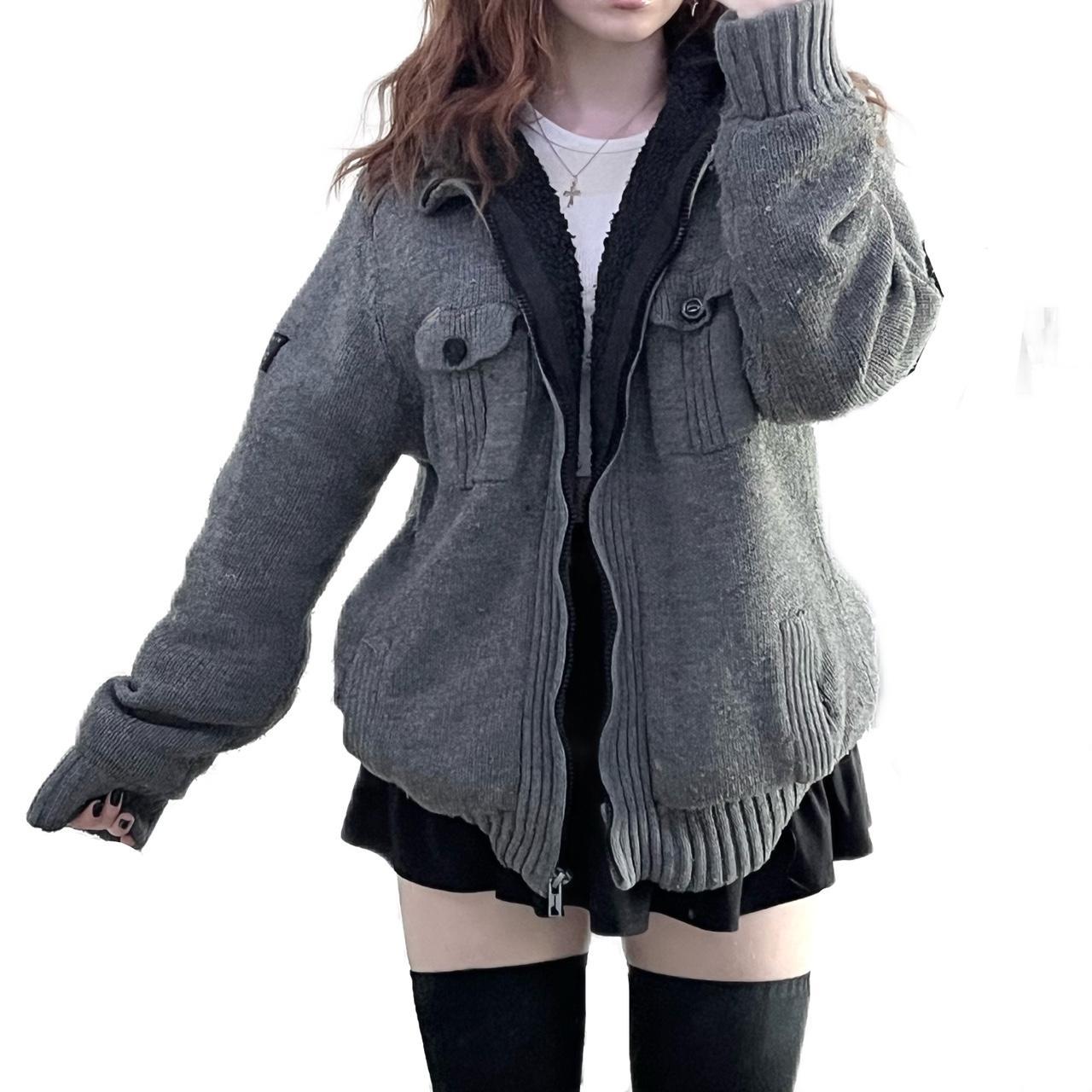 Super cute oversized zip up grey jacket/ hoodie... - Depop